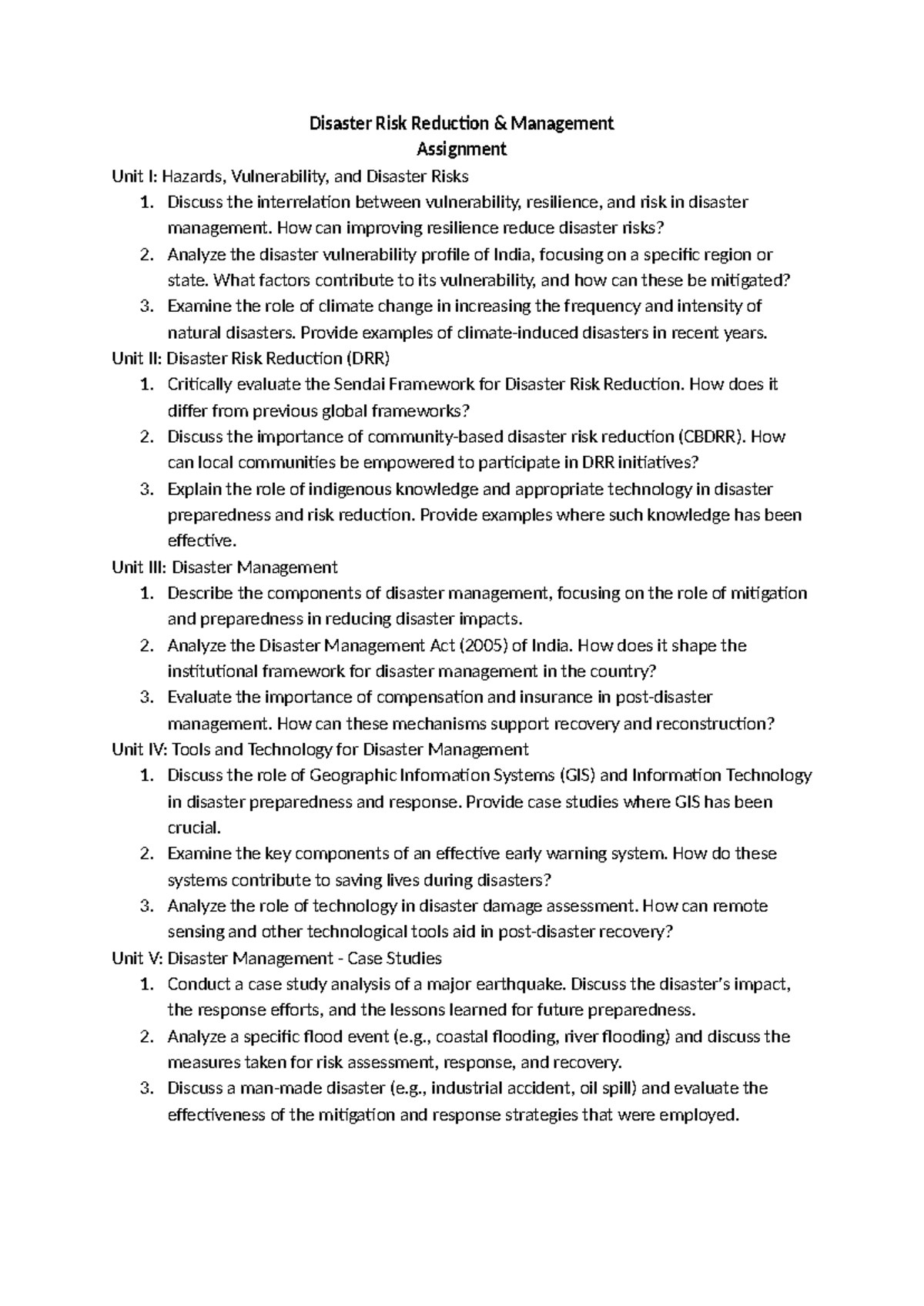 Disaster Risk Reduction assignment - Disaster Risk Reduction ...
