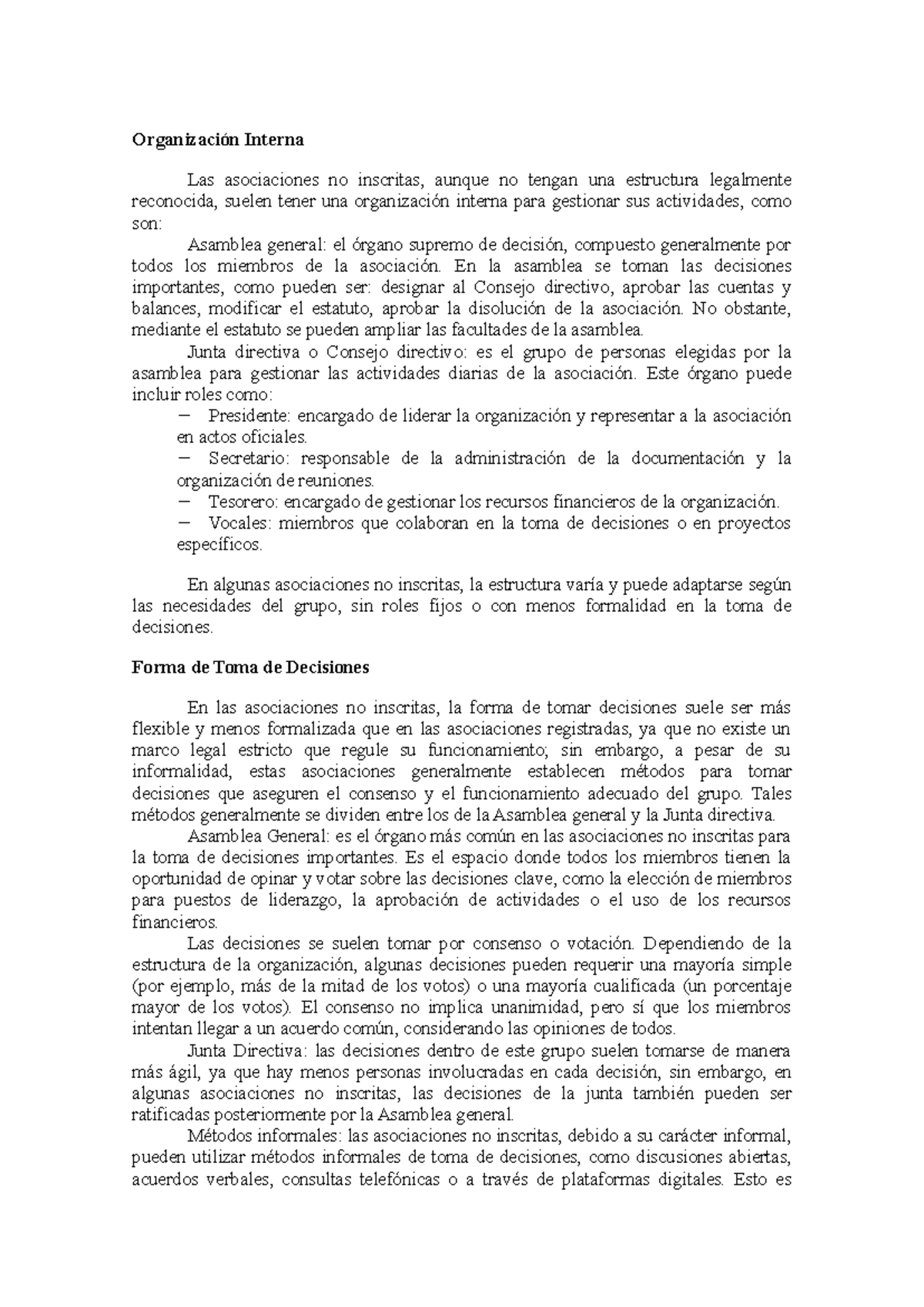 Funcionamiento y Organización de Asociaciones No Inscritas - Studocu
