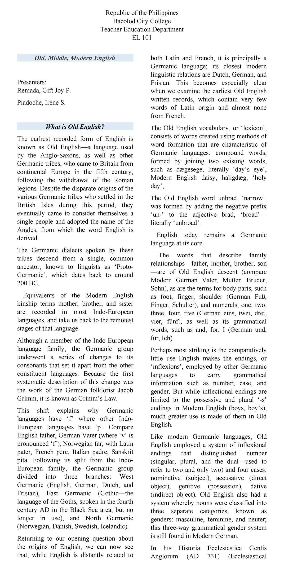 EL 101 Lecture Notes: Old, Middle, and Modern English Overview - Studocu