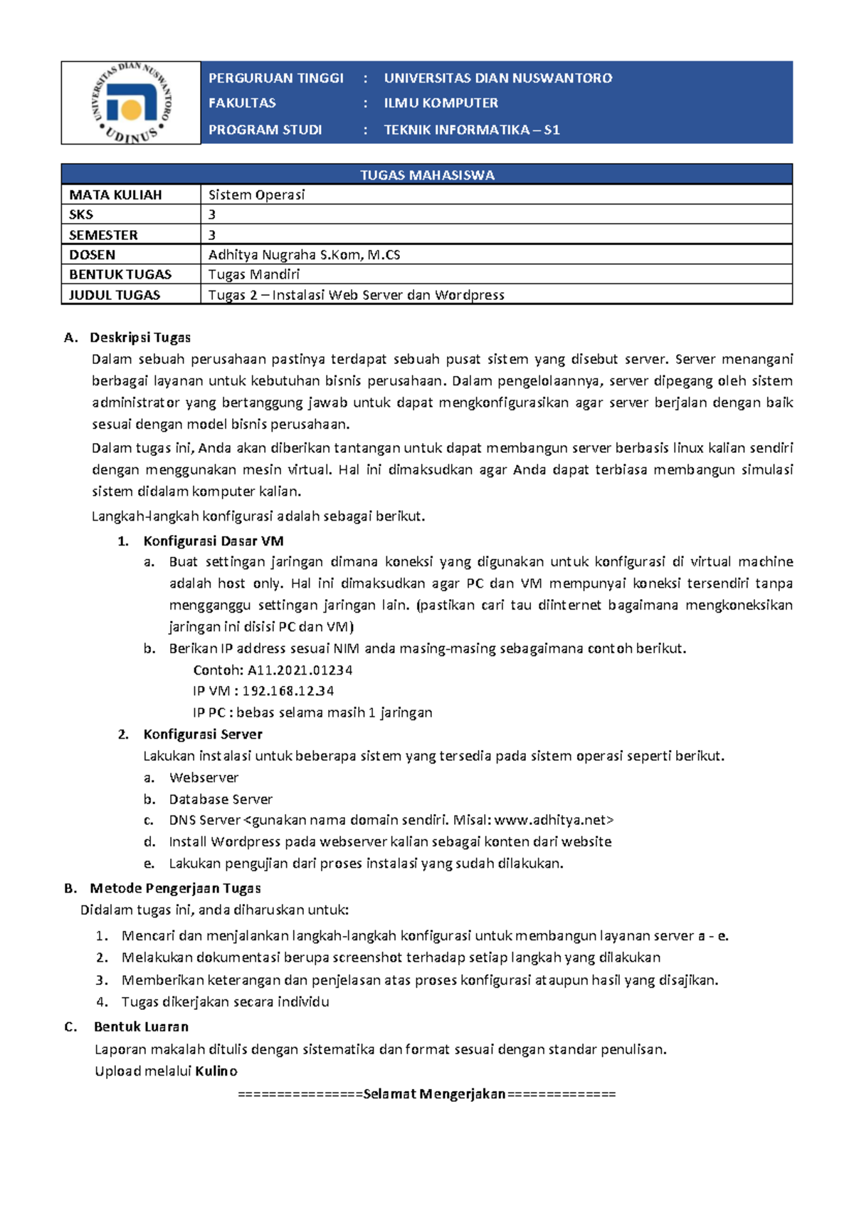 Tugas 2: Instalasi Web Server dan Wordpress - MATA KULIAH Sistem ...