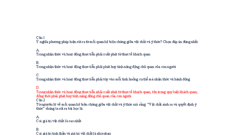 Tài liệu TN ôn tập môn triết học Mác-Lênin: Bài 1, 2, 3 - Studocu