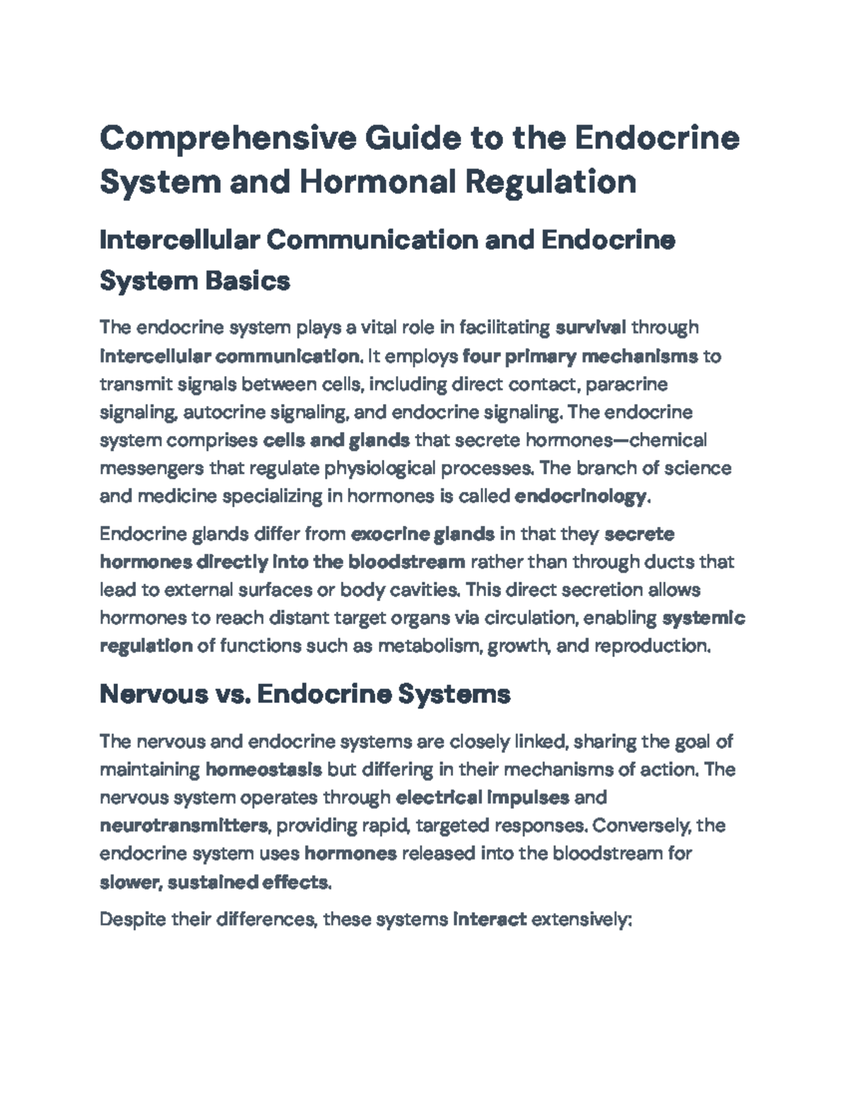 Comprehensive Overview of the Endocrine System (BIO 101) - Studocu