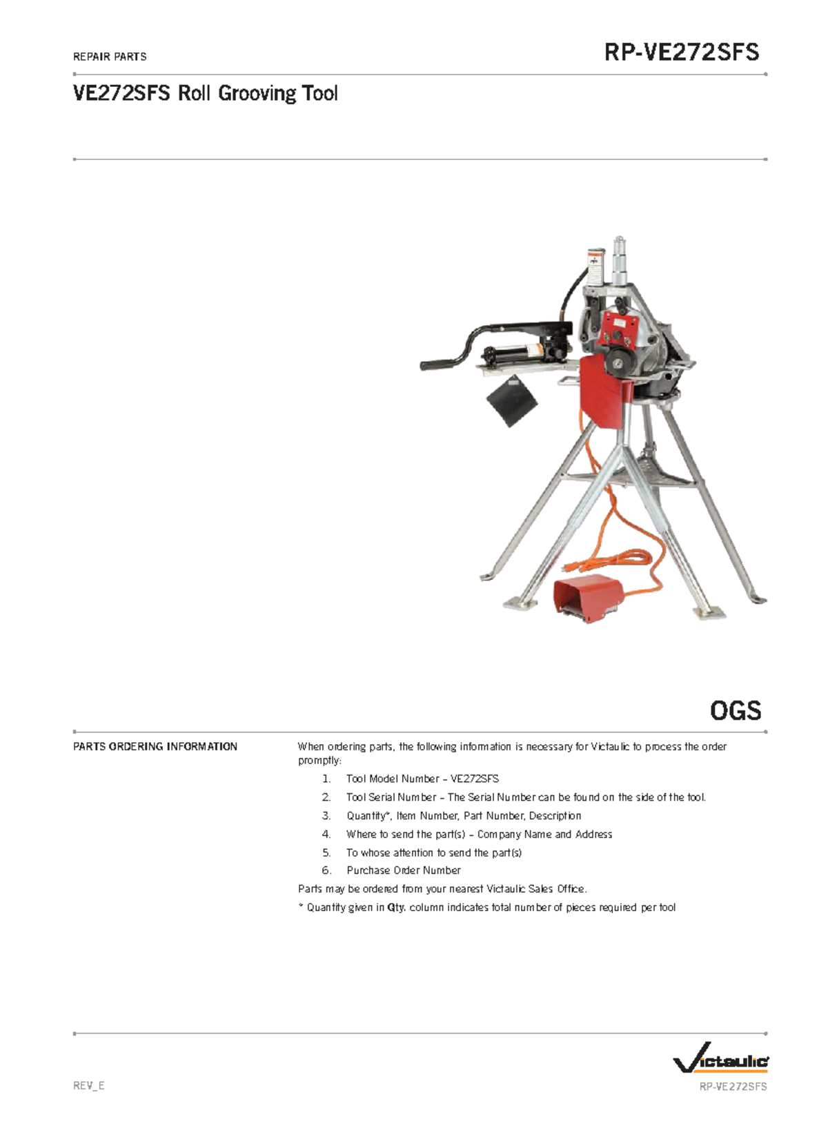 VE272SFS Roll Grooving Tool Repair Parts Ordering Guide - Studocu