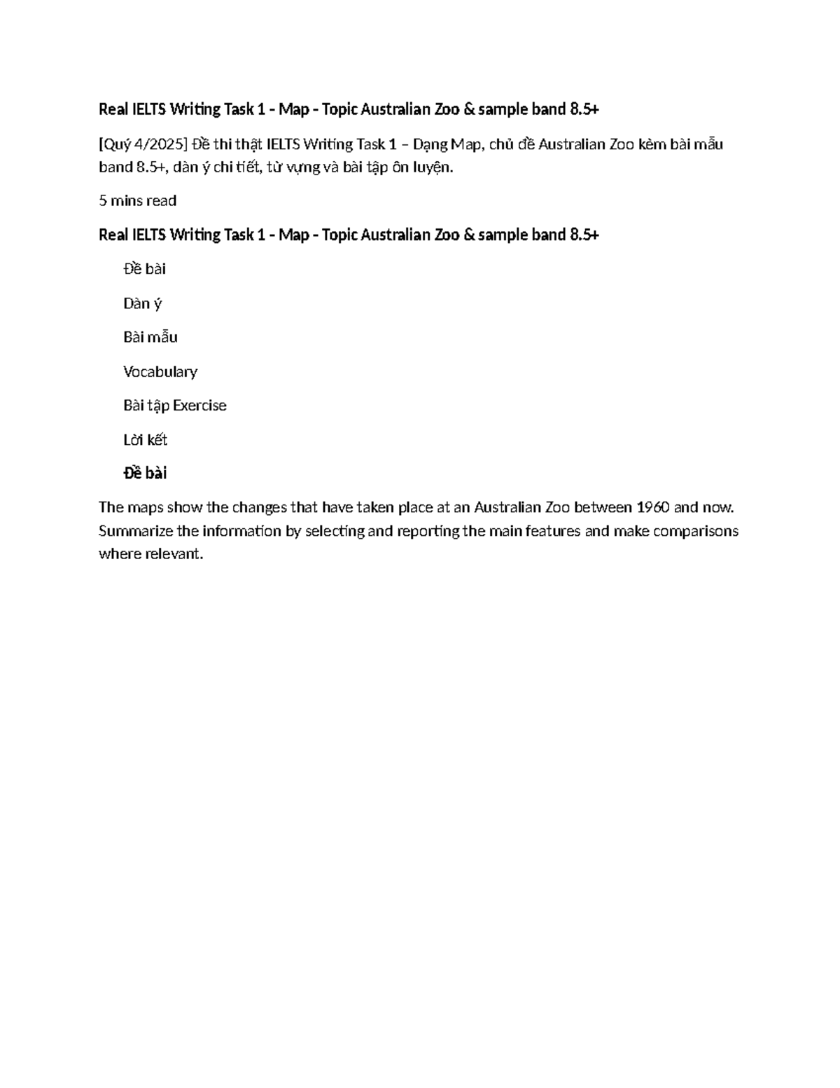 Real IELTS Writing Task 1 Map: Australian Zoo Changes & Sample Band 8 ...