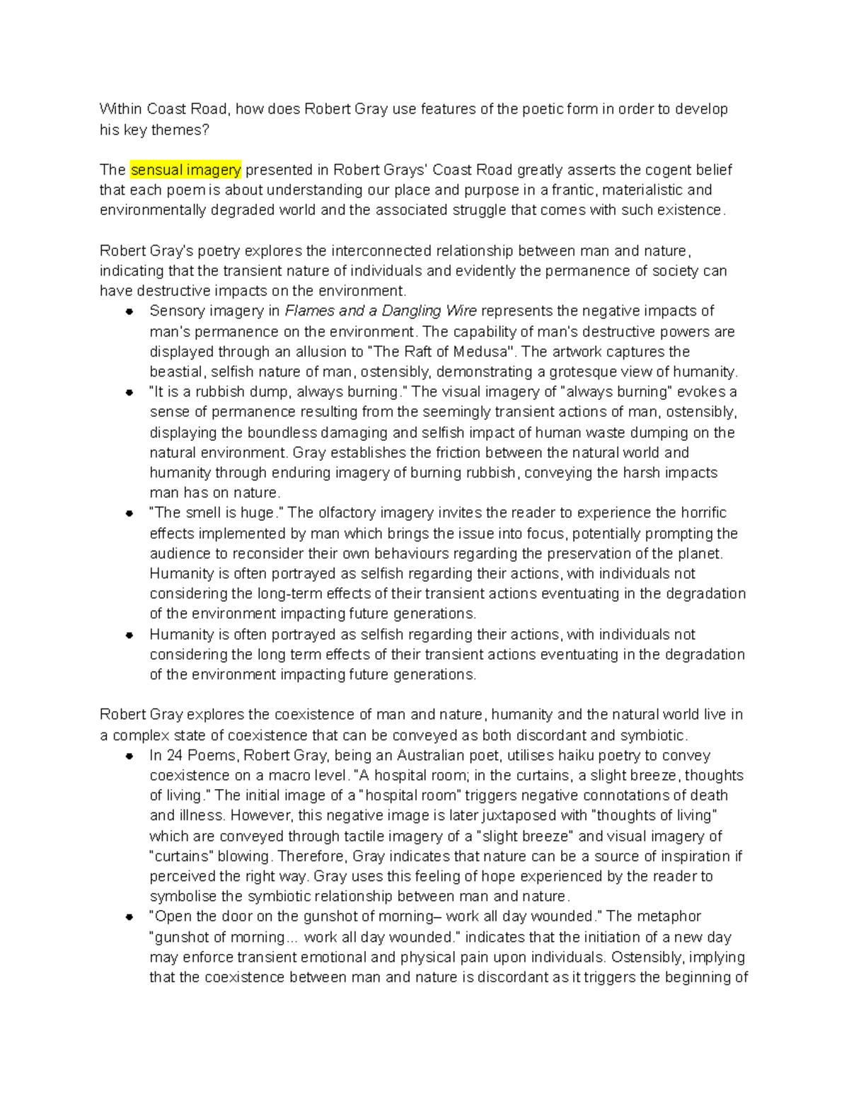 Robert Gray - Coast Road Essay Plans - Within Coast Road, how does ...