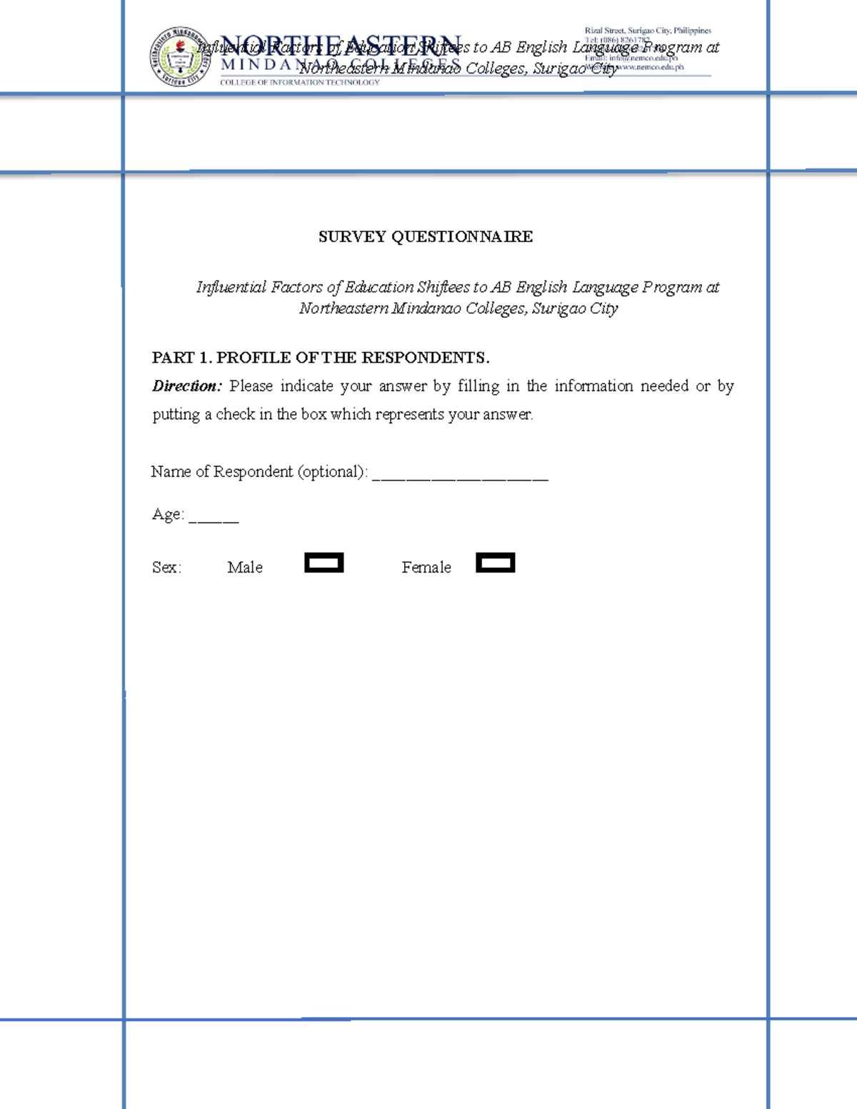 Influential Factors for Shifting to AB English Program at NEMCO: Survey ...