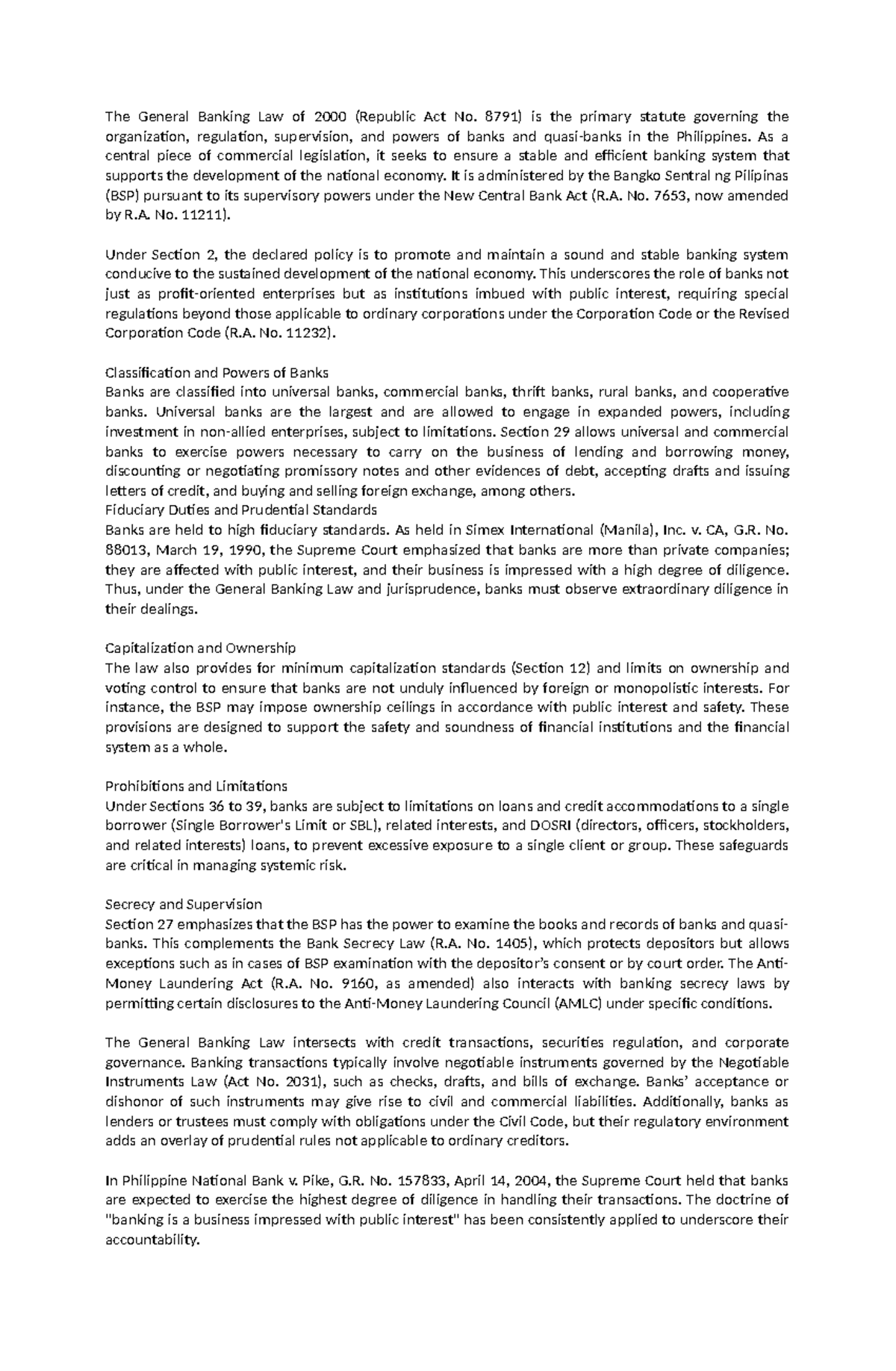 General Banking Law Overview: Key Provisions and Case Studies (R.A. No ...