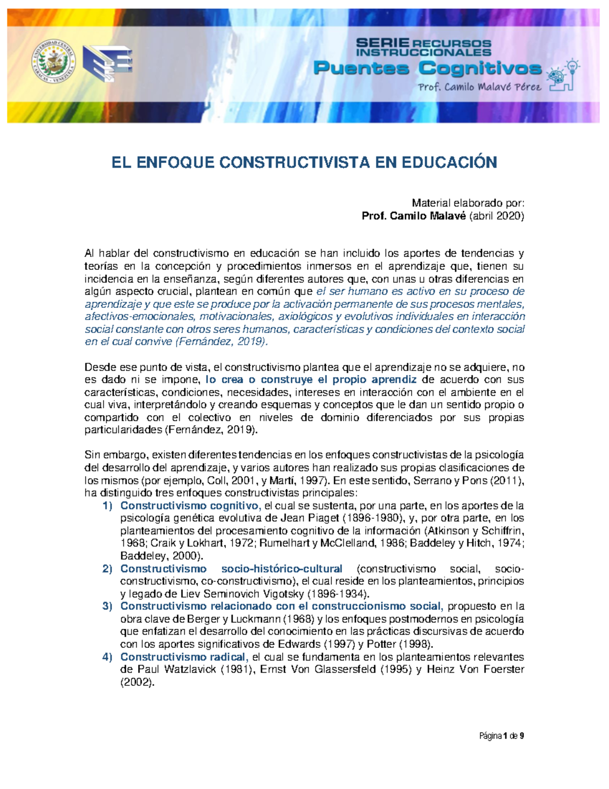 EL ENFOQUE CONSTRUCTIVISTA EN EDUCACIÓN - Prof. C. Malavé - Studocu
