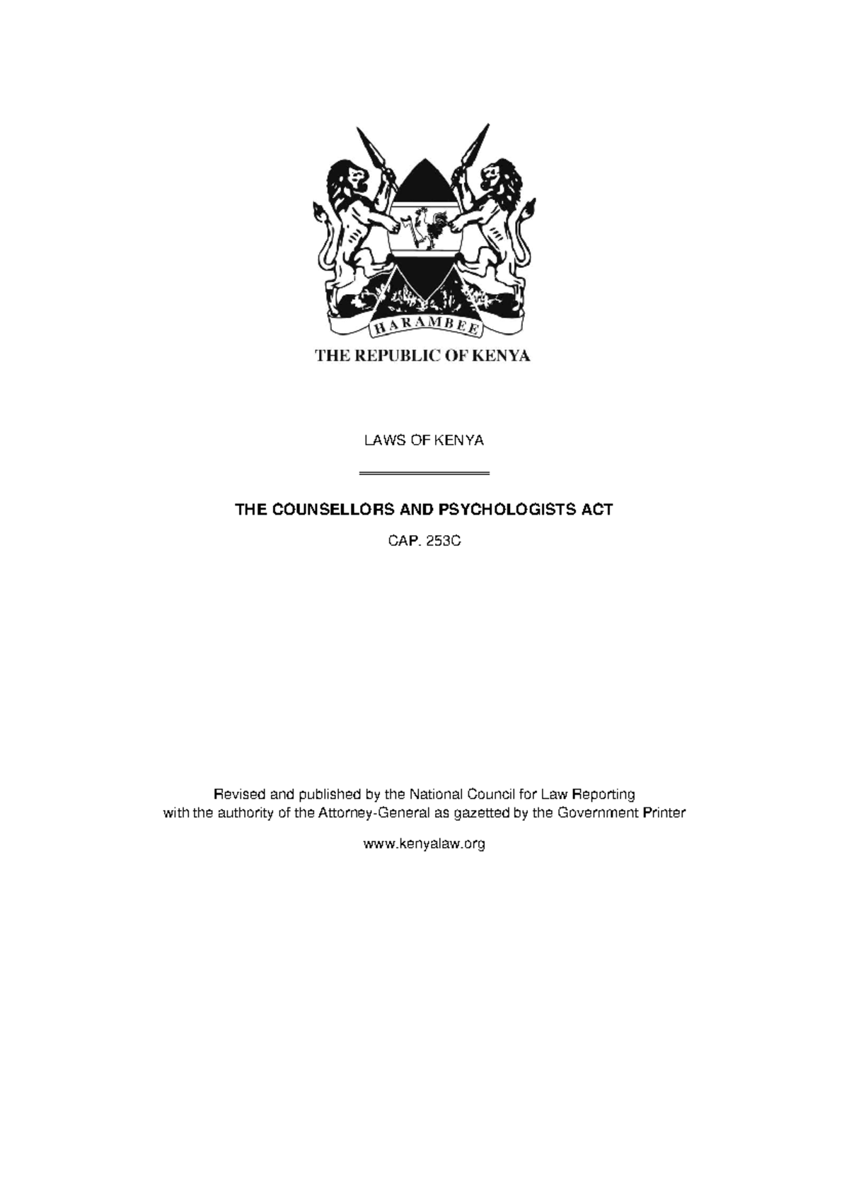 Counsellors and Psychologists Act Cap. 253C - Revised Legislation 2014 ...