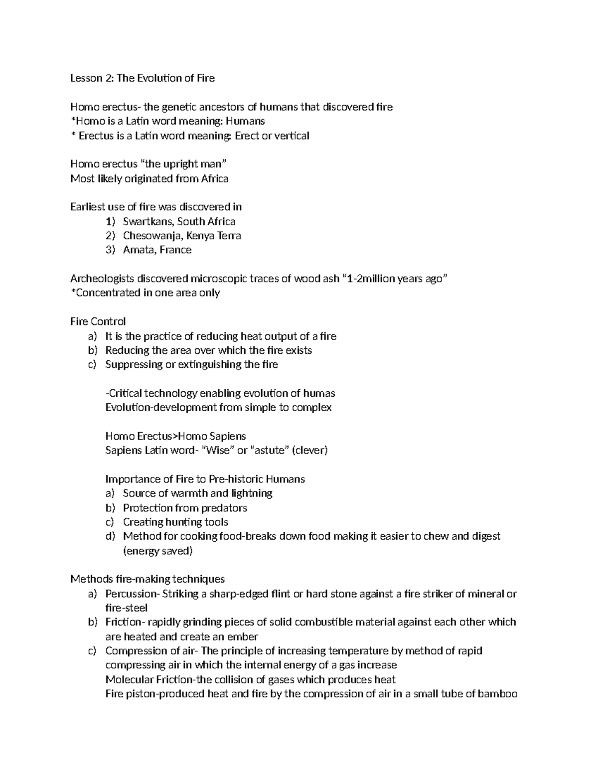 Lesson 2: The Evolution of Fire and Its Impact on Homo Sapiens - Studocu