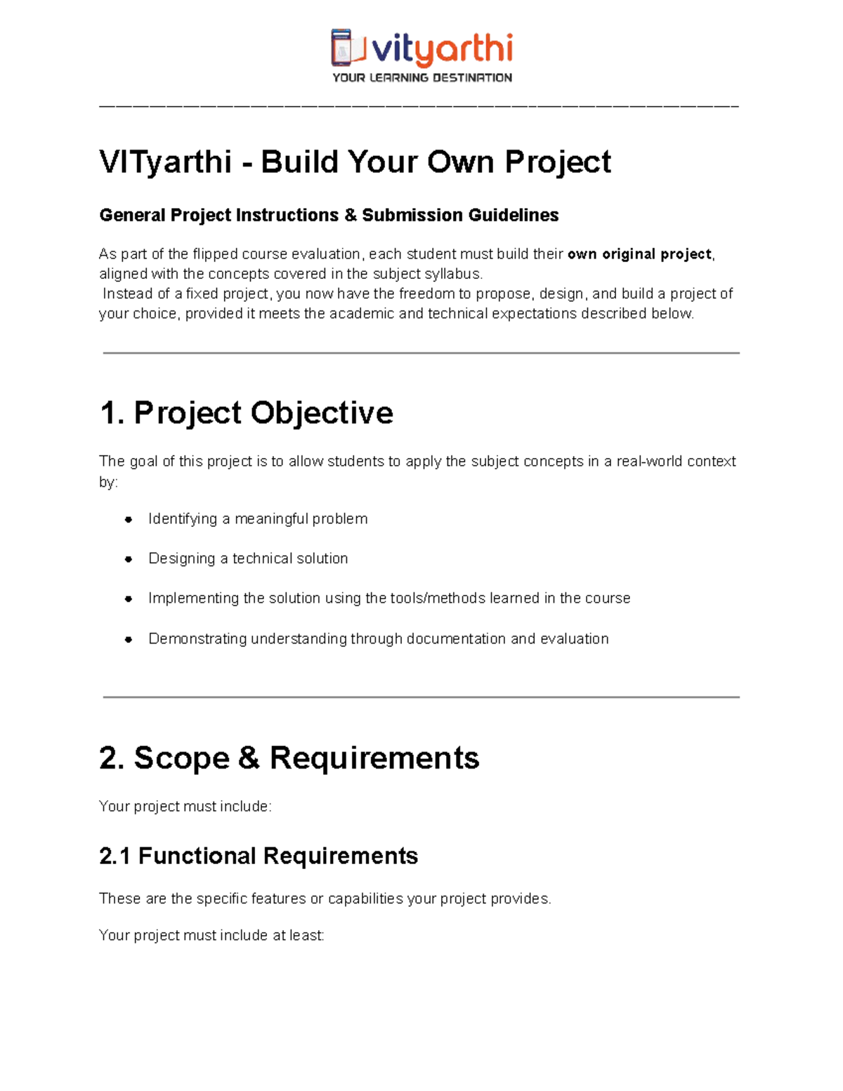 VITyarthi Build Your Own Project: General Instructions & Guidelines ...
