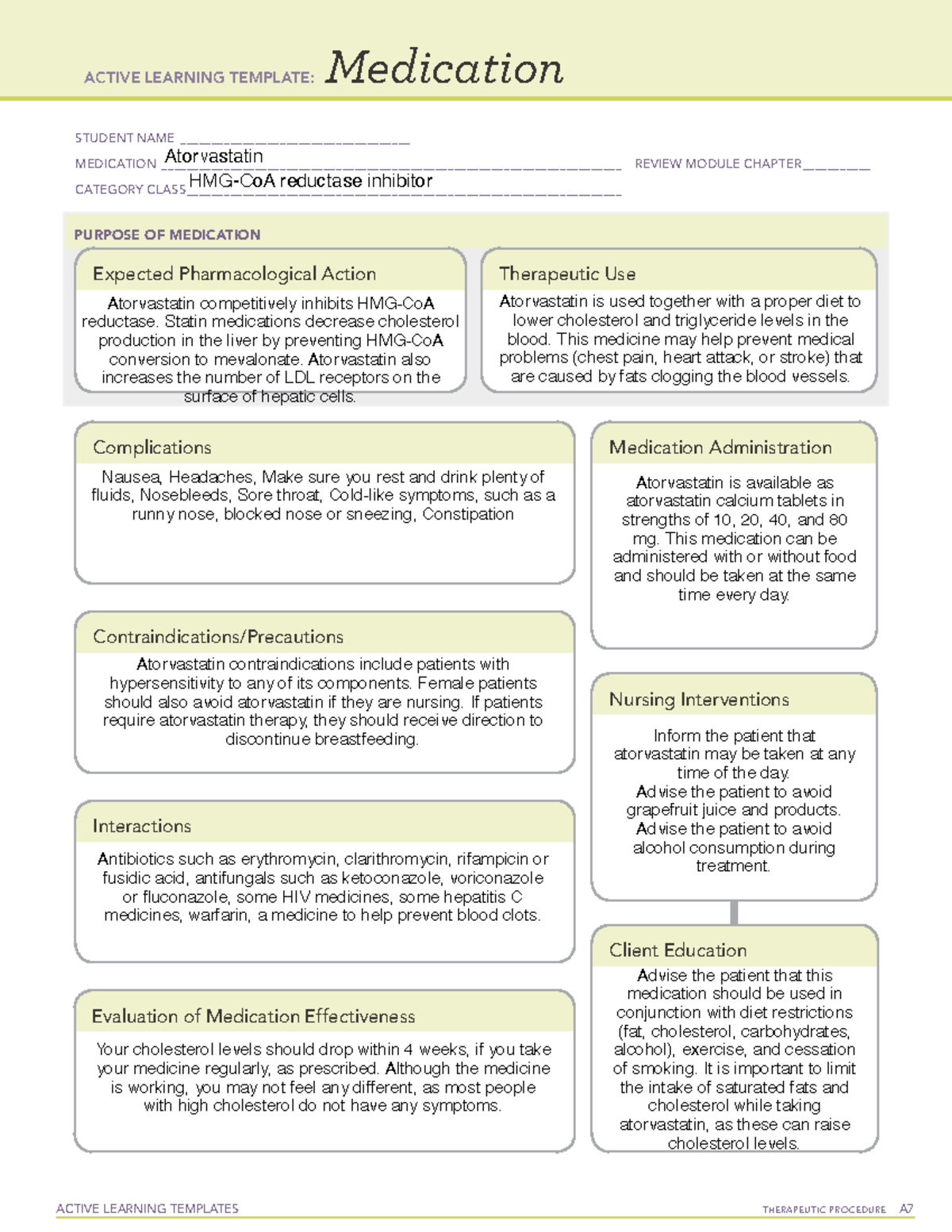 Atorvastatin - ACTIVE LEARNING TEMPLATES TherapeuTic procedure A ...