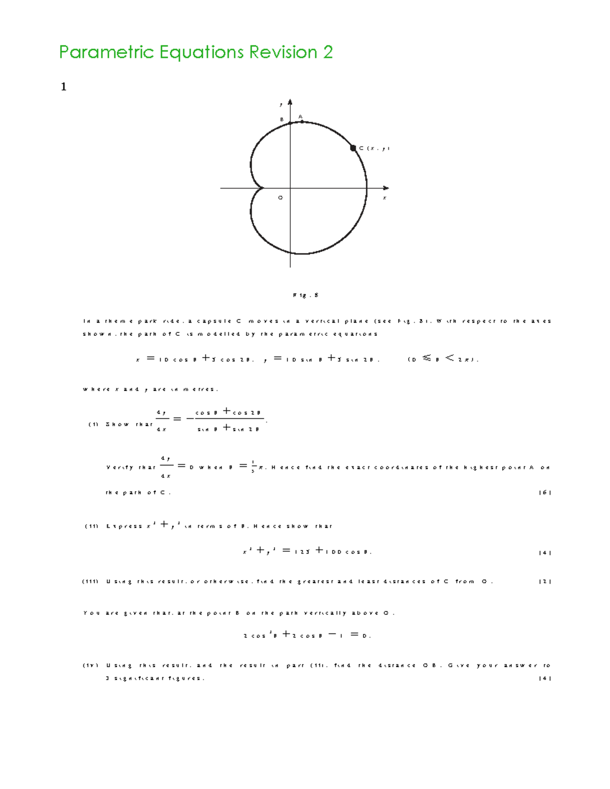 Parametric Equations Revision 2a: Theme Park Ride & Bridge Analysis ...