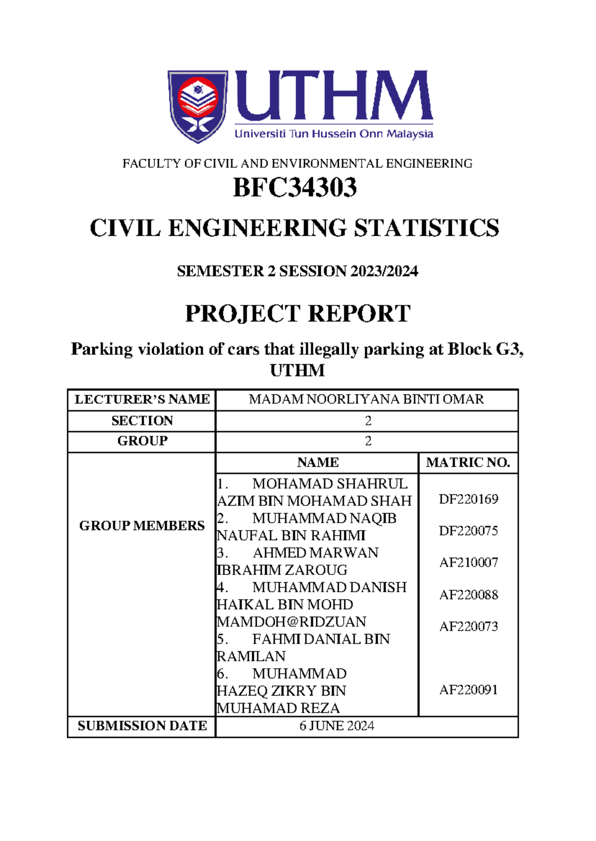 Statistikprojectreportnewgroup 2section 2 - FACULTY OF CIVIL AND ...