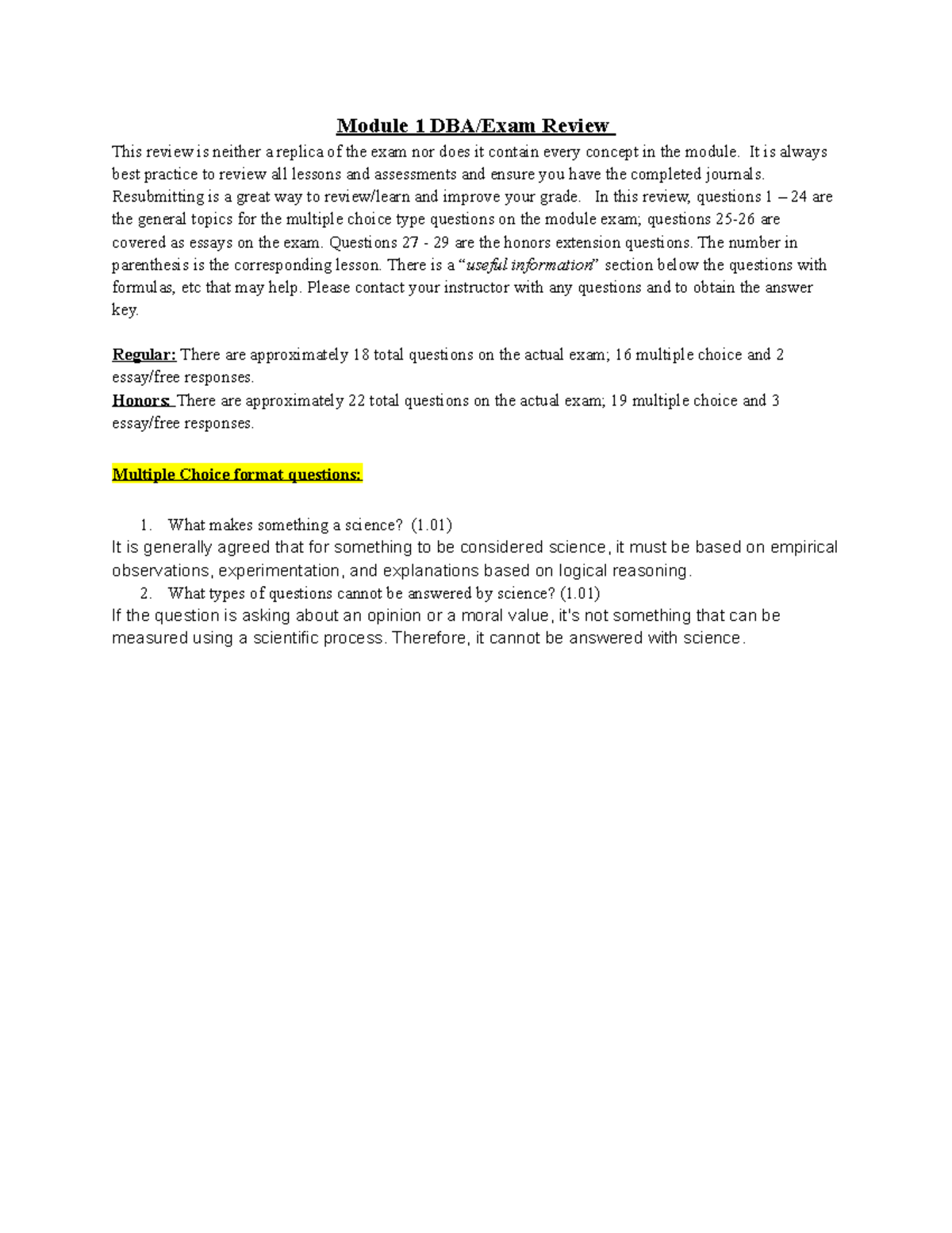 M1 DBA Exam Review: Key Topics and Sample Questions - Studocu