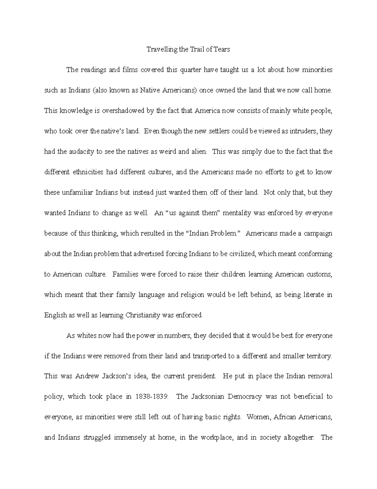 ENG 202 - The Impact of the Trail of Tears on Native American History ...