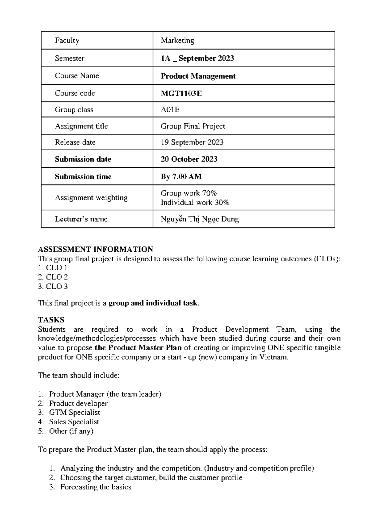 MGT1103E Product Management A01E Group Final Project Overview - Studocu