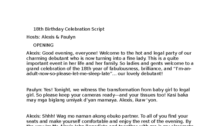 🌟 18th Birthday Celebration Script for Debutant: A Night to Remember ...