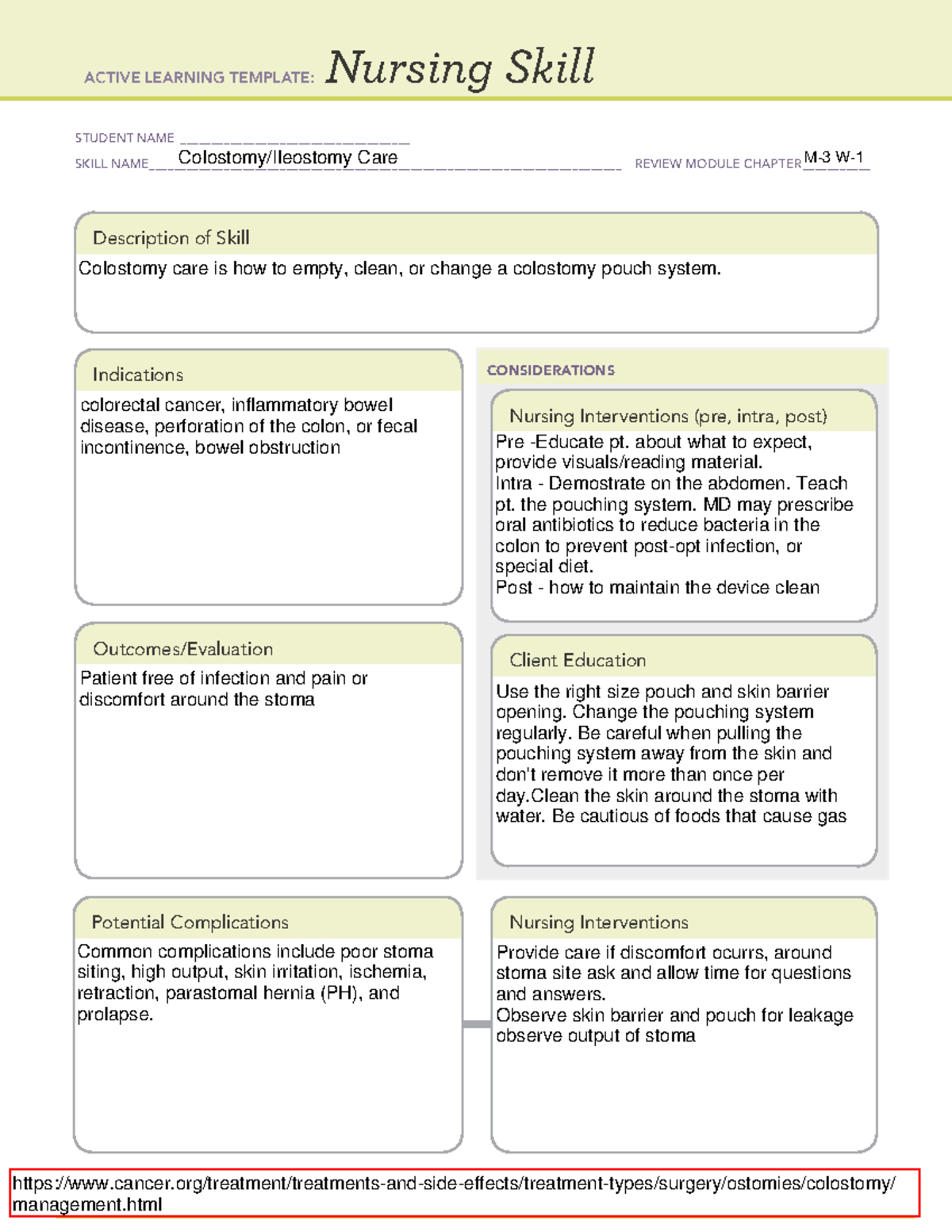 Nursing Skill - Colostomy: Active Learning Template Guide - Studocu