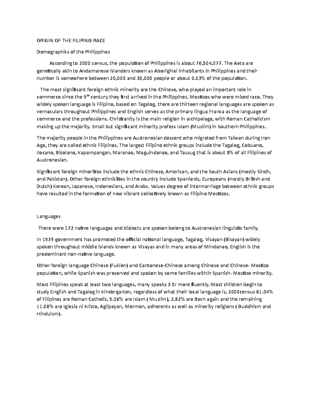 Reading in Phil. History (2021-2022) Origin OF THE Filipino RACE ...