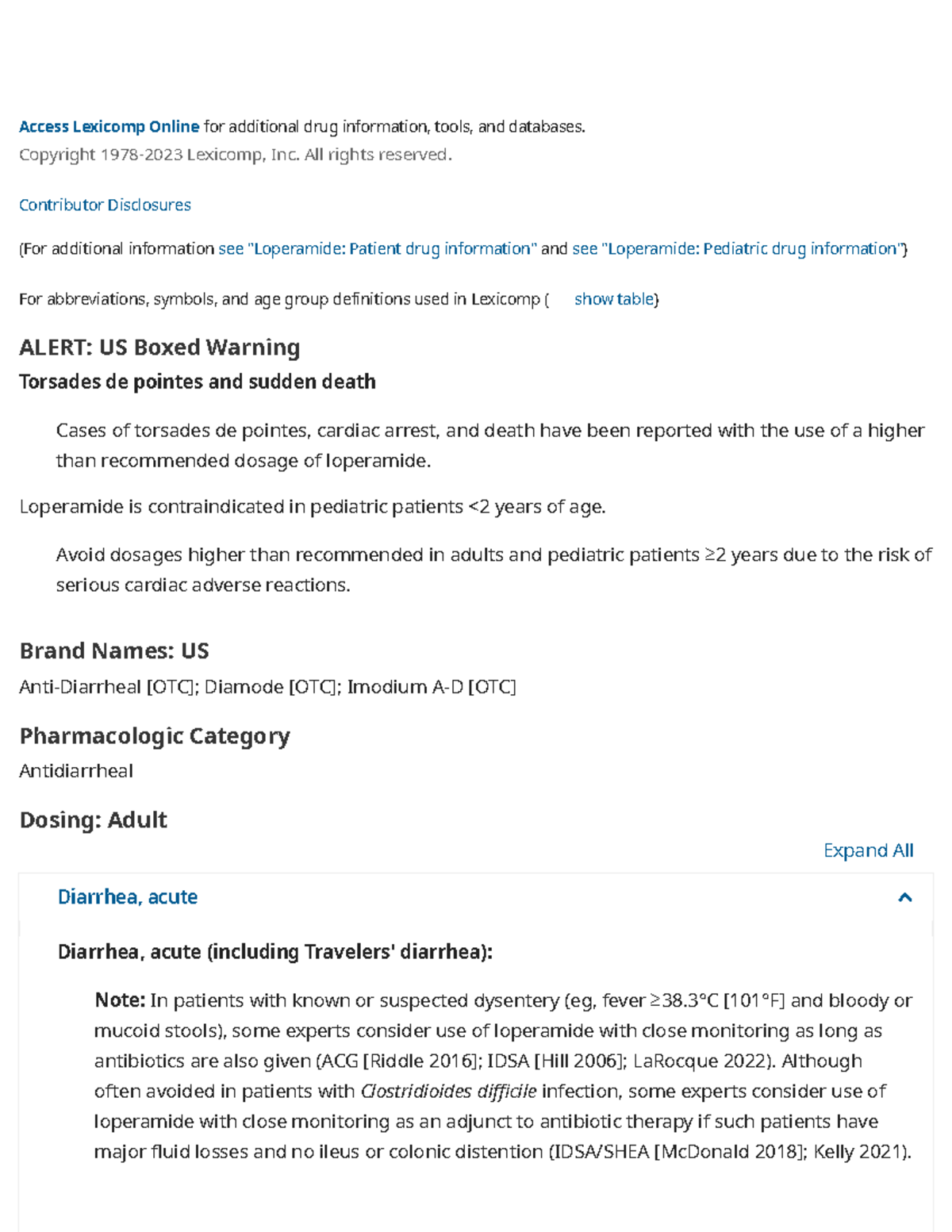 11 - Lecture Notes on Loperamide: Dosing & Warnings - Studocu