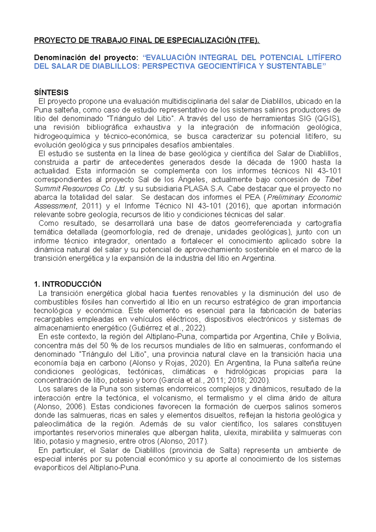 Caracterización Integral del Salar de Diablillos: Proyecto TFE - Studocu