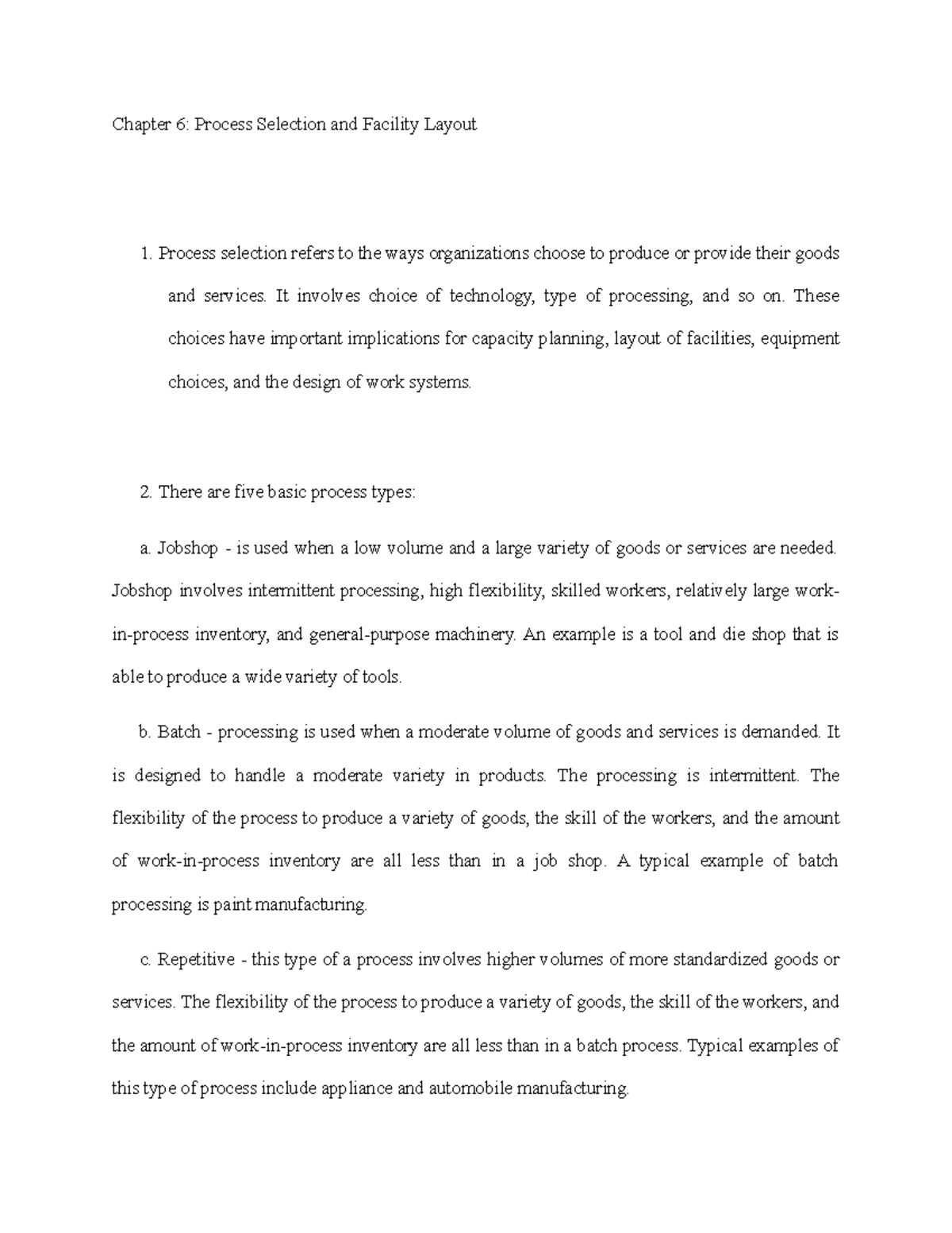 Ommmmm - Chapter 6: Process Selection & Facility Layout Insights - Studocu