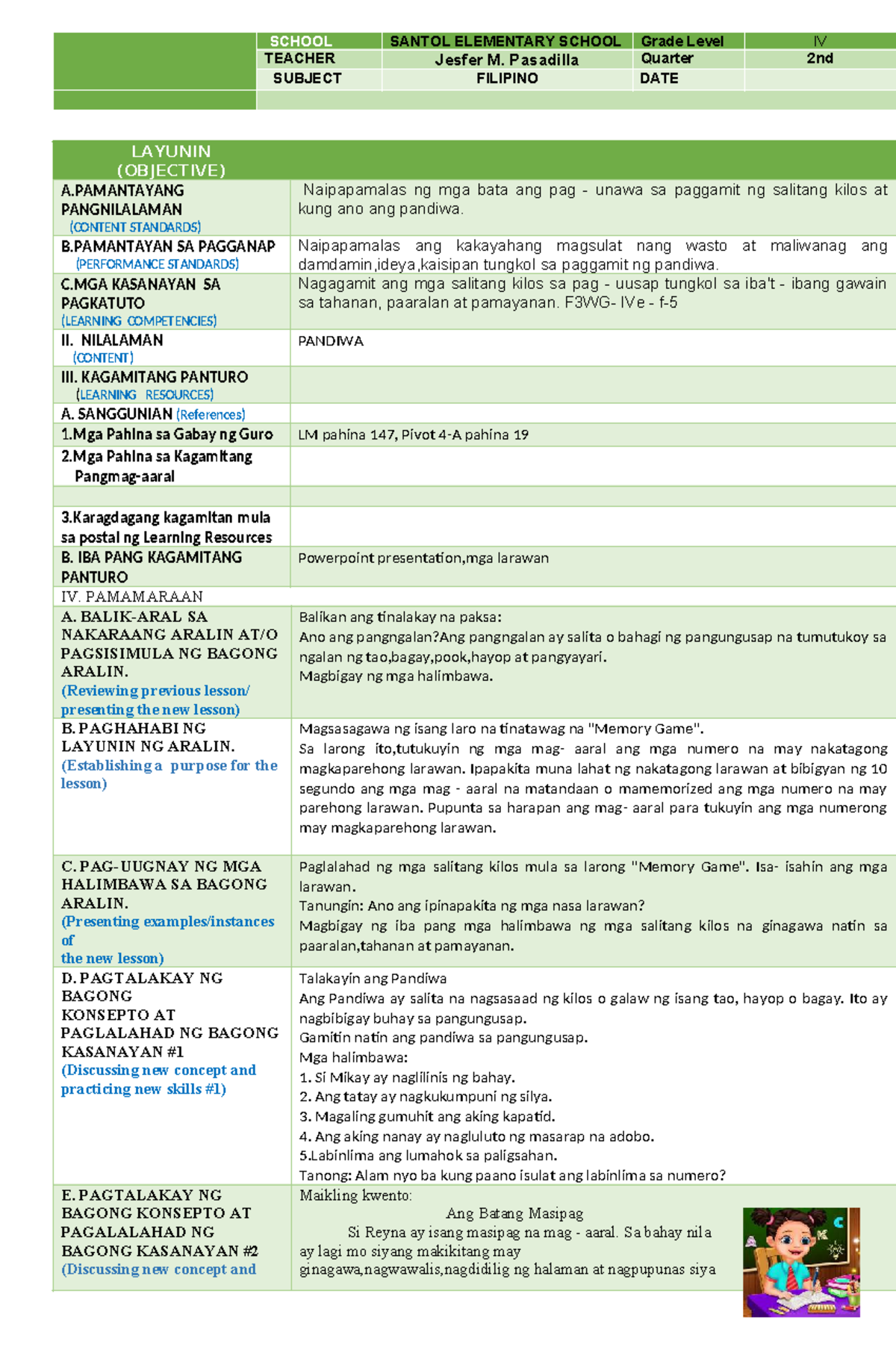 DLP Demo: Detailed Lesson Plan for Filipino Grade IV on Pandiwa - Studocu