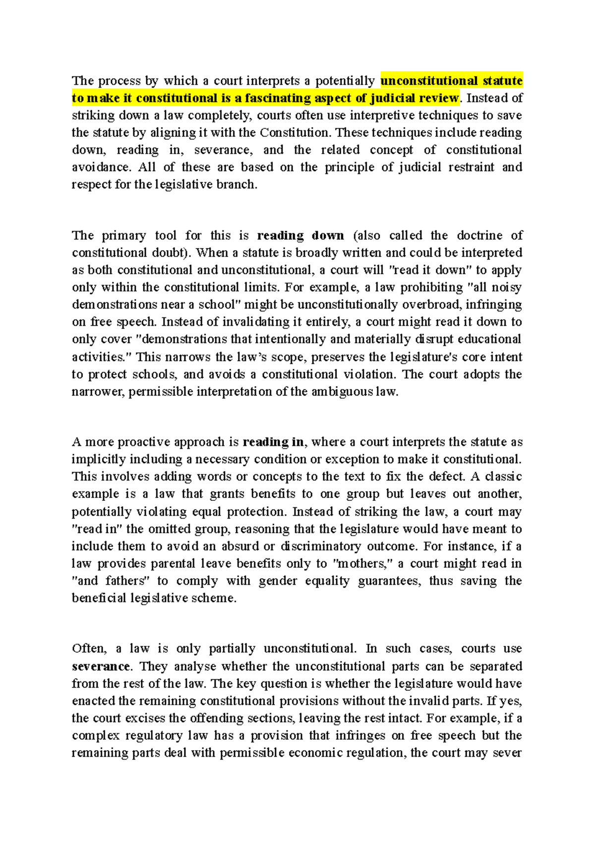 Judicial Review Techniques: Interpreting Statutes for Constitutionality ...