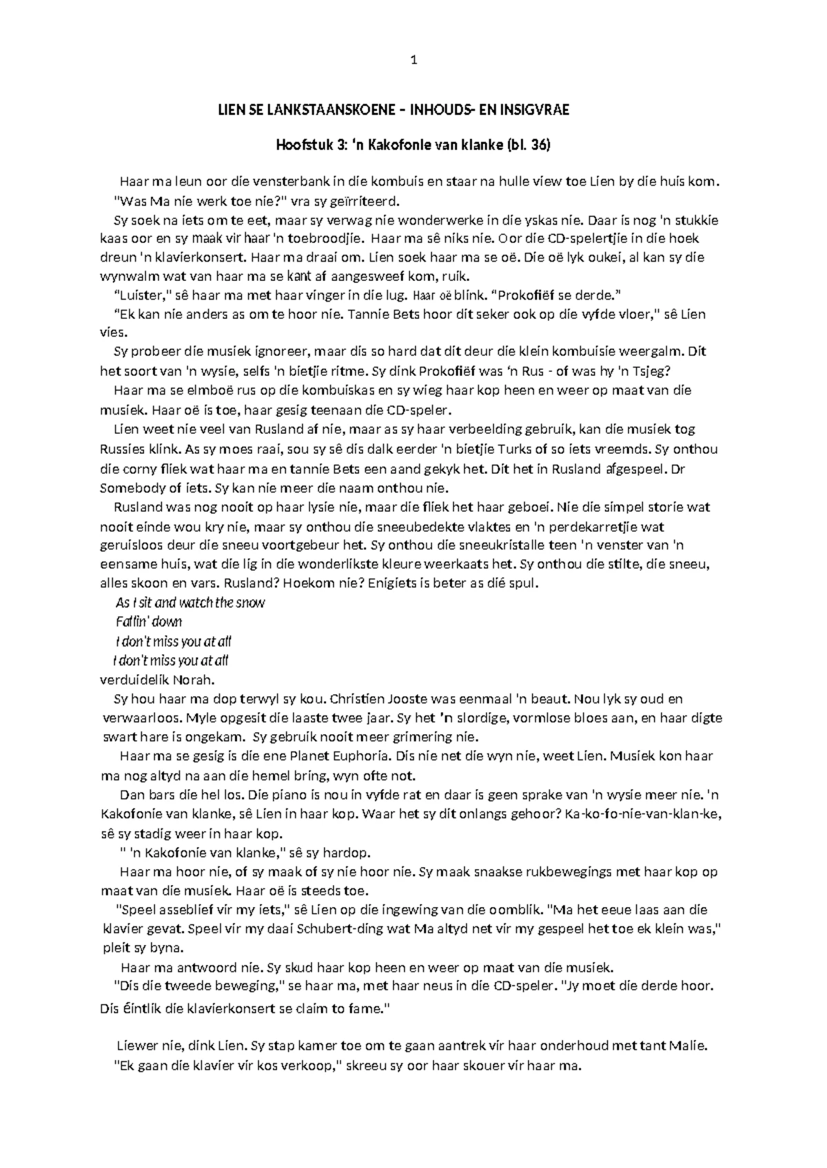 LIEN SE Lankstaanskoene Hoofstuk 1 - Antwoorde en Bespreking - Studocu