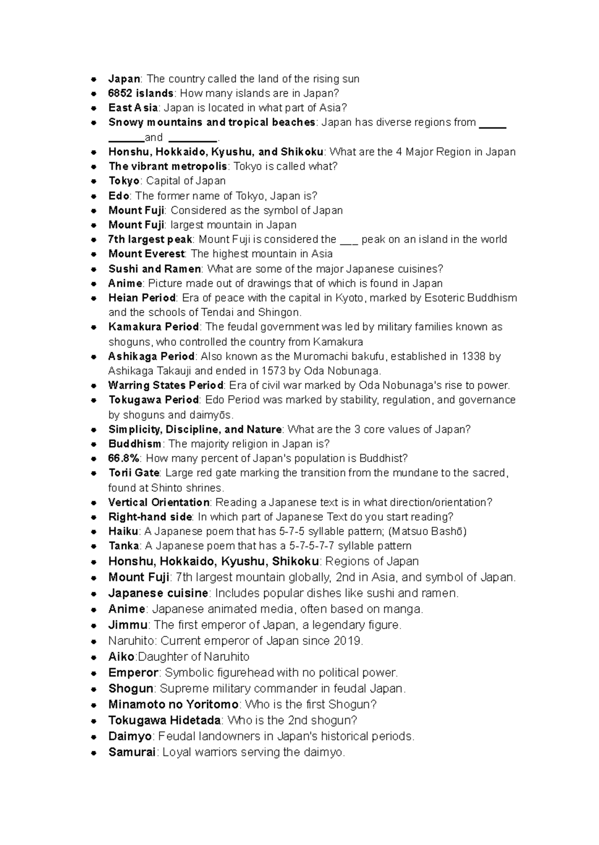 4th Year 1st Sem Finals Reviewer: Japan and Its Cultural Heritage - Studocu