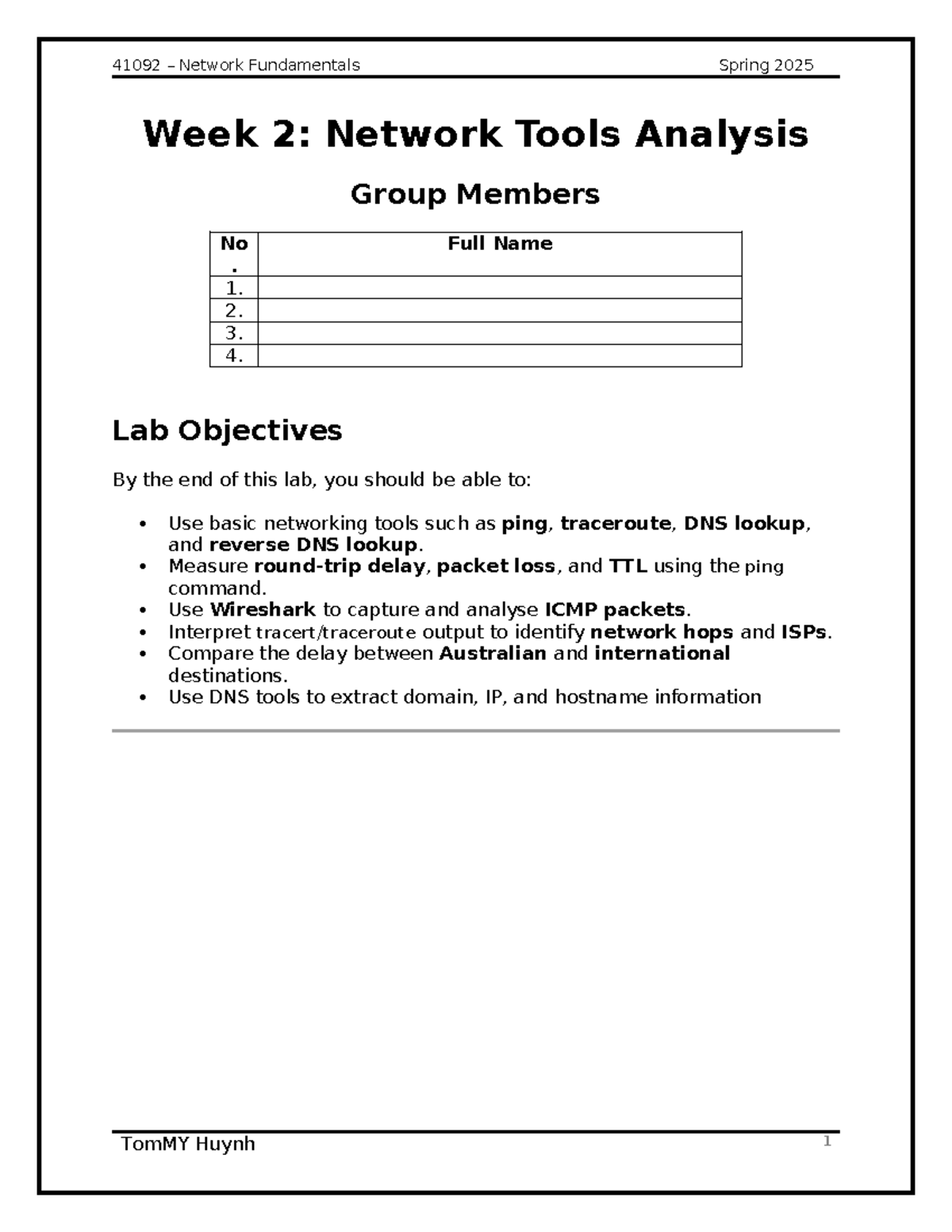 41092 Network Fundamentals Spring 2025 Week 2 Lab Manual: Network Tools Analysis - Studocu