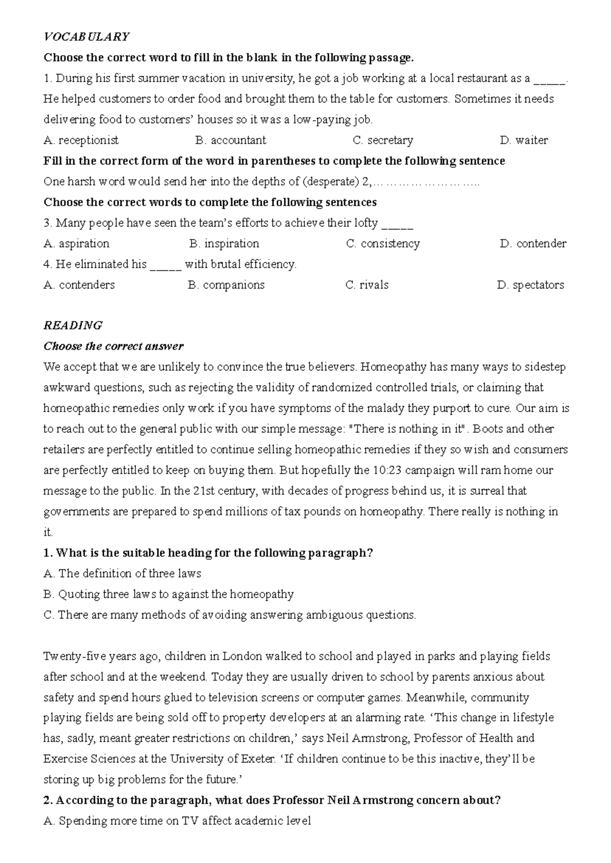 IELTS Prep 2: Vocabulary and Reading Comprehension Practice - Studocu