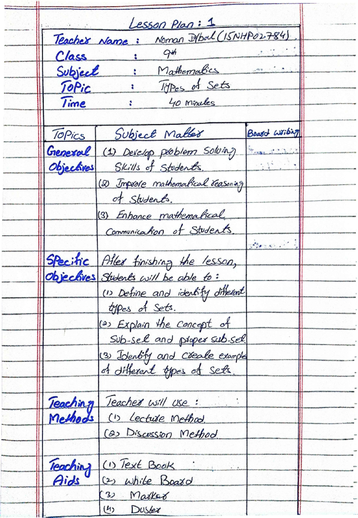 Lesson Plan 1: Types of Sets in Mathematics for 9th Grade - Studocu