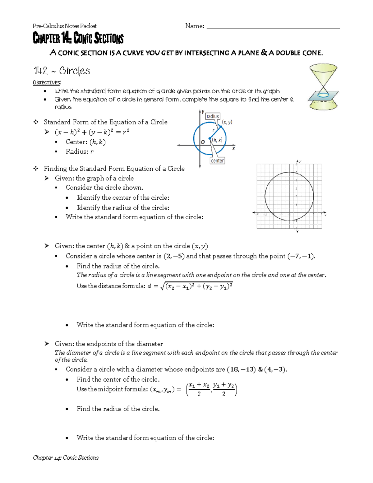 Conic Sections Notes Packet - Chapter 14 Overview - Studocu