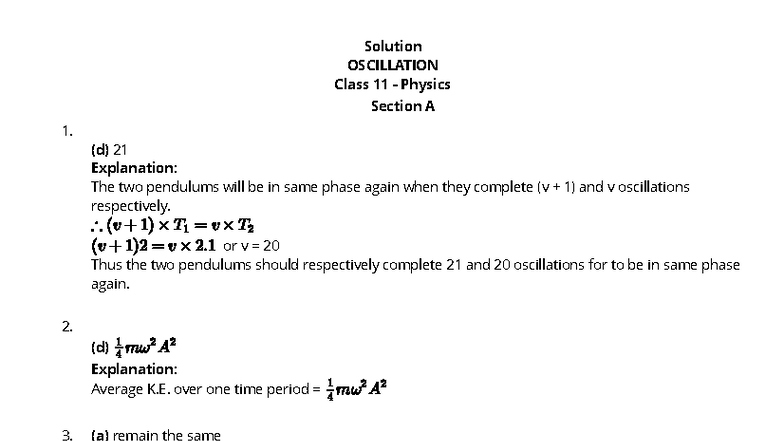 Class 11 Physics Oscillation Notes - Solution and Explanation - Studocu