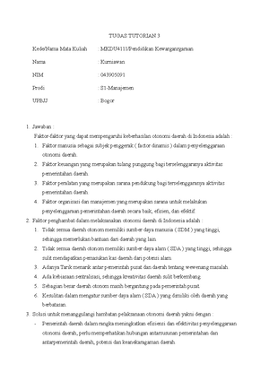 Tugas Tuton 1 ( MKDU4111) - TUGAS TUTORIAL KE- PROGRAM STUDI PENDIDIKAN KEWARGANEGARAAN Nama ...