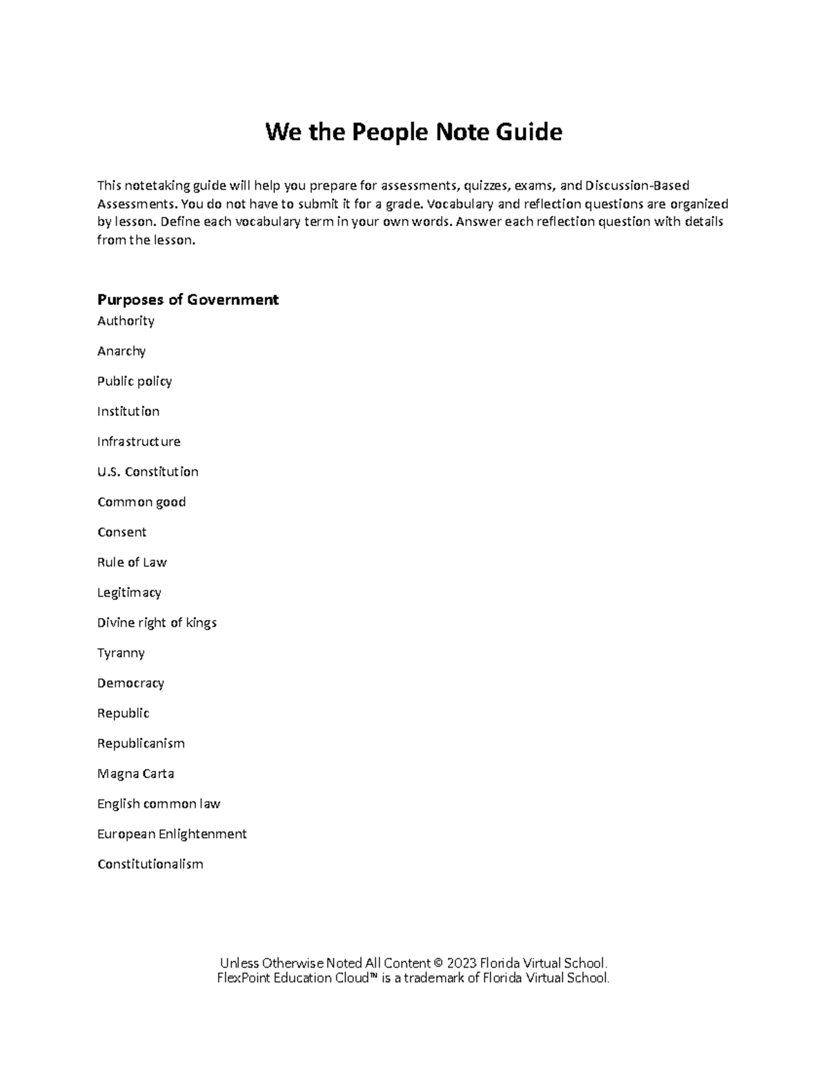 We the People Note Guide: Key Concepts for U.S. Government (CIV 101 ...