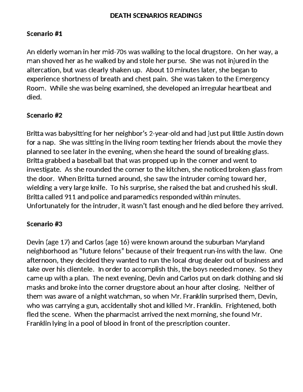 DEATH SCENARIOS: Analyzing Causes and Manner of Deaths in Cases - Studocu