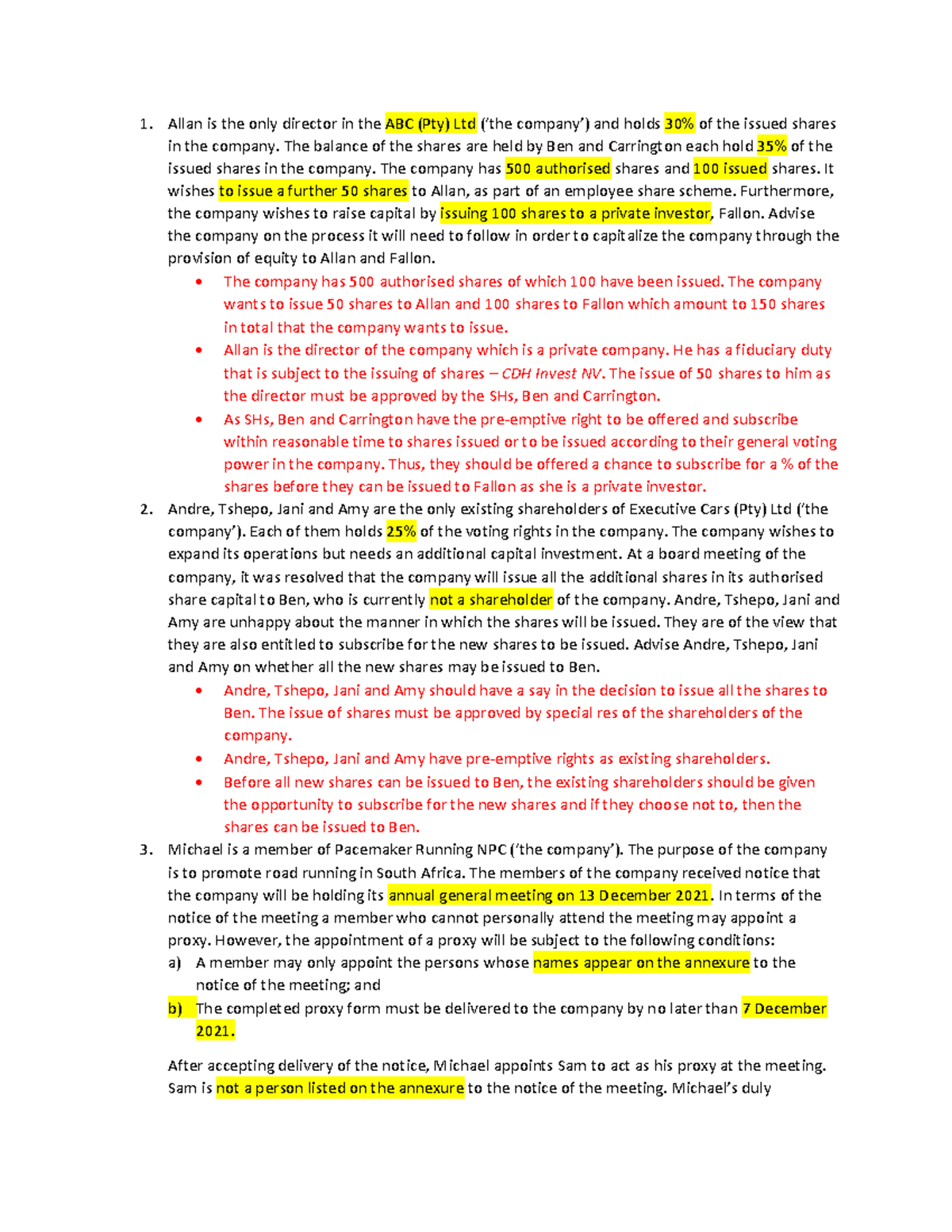 Revision Questions for Semester Test 2: Company Share Issuance Issues ...