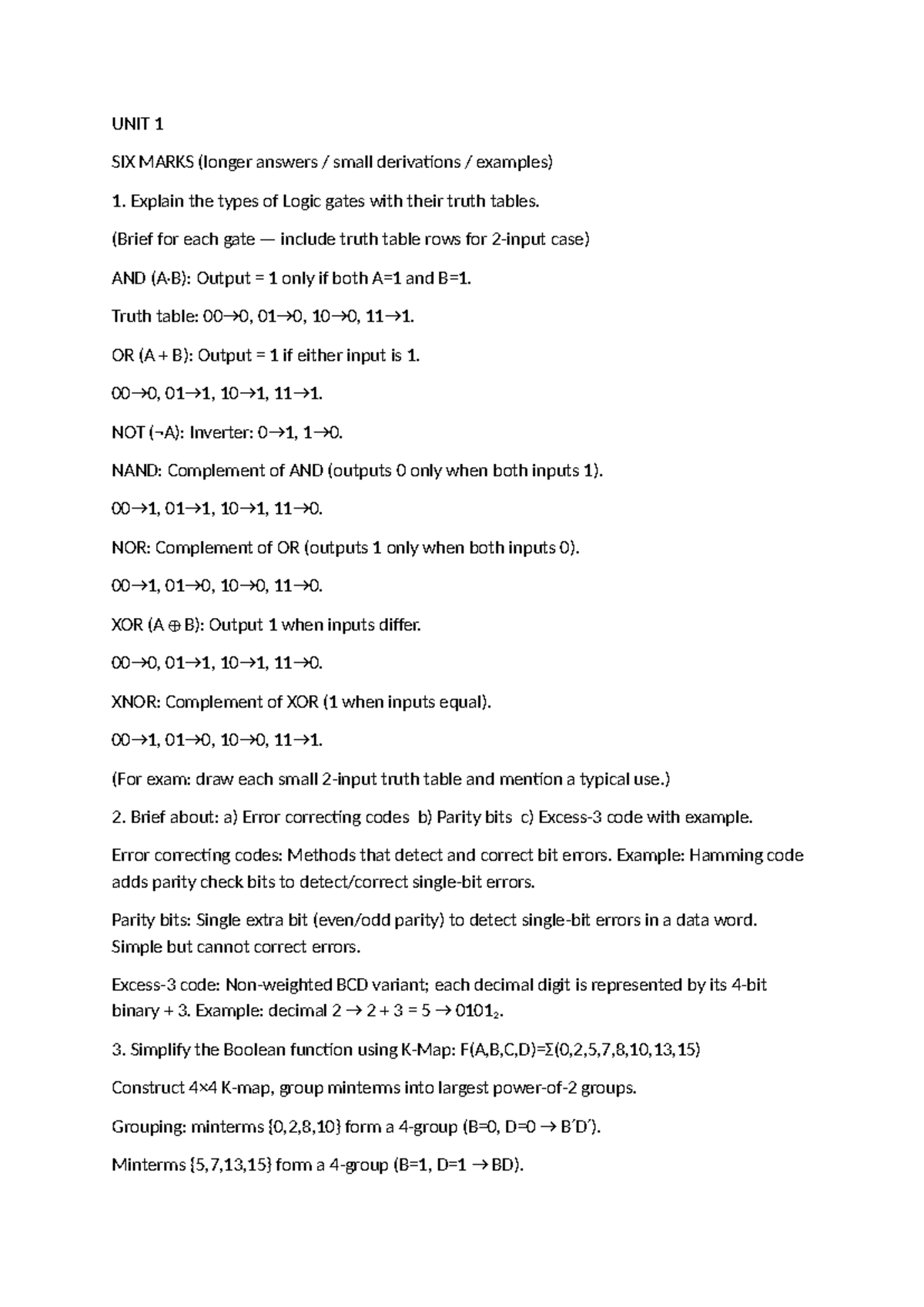UNIT 1 & 3 SIX MARKS CA ANSWERS - LOGIC GATES, BOOLEAN FUNCTIONS & 8085 ...