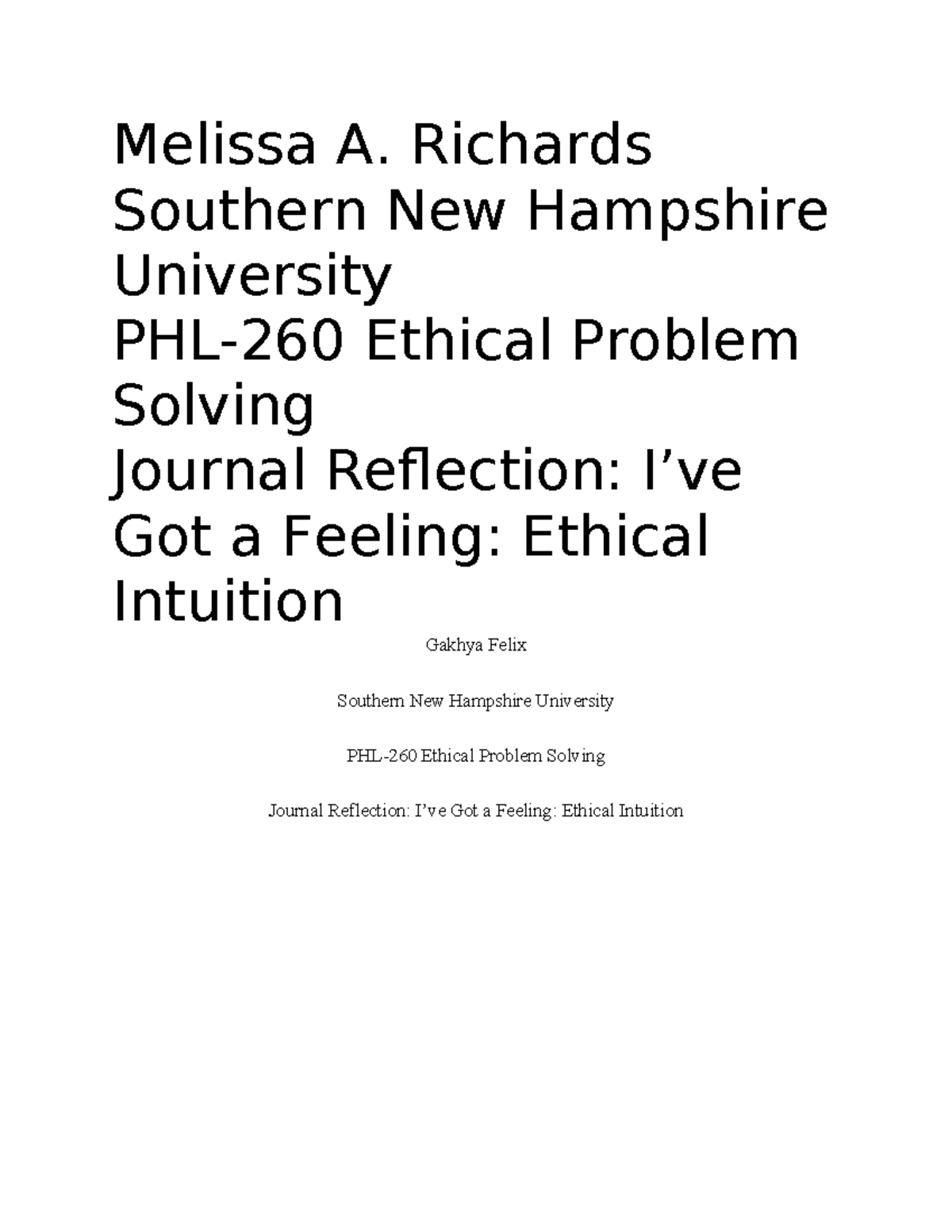 PHL-260 Ethical Problem Solving Module 1 Journal Reflection on ...