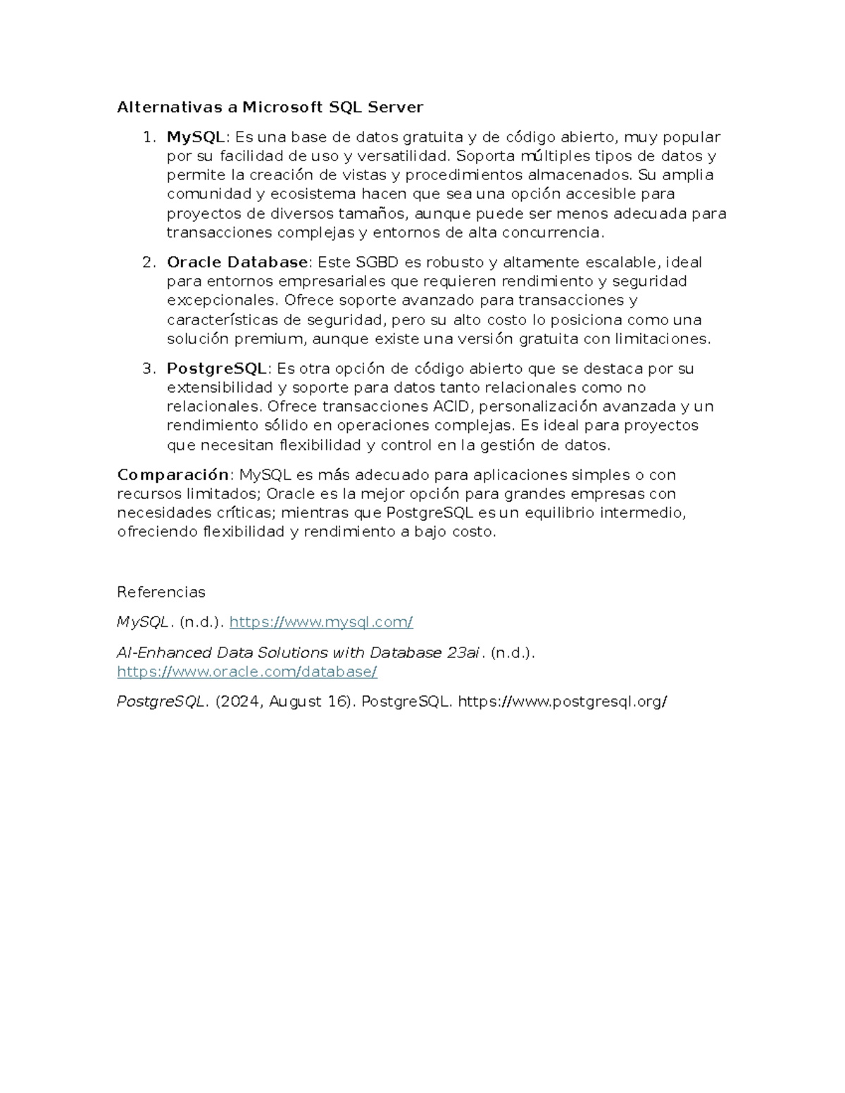 Alternativas a Microsoft SQL Server: Comparativa de SGBD - Studocu
