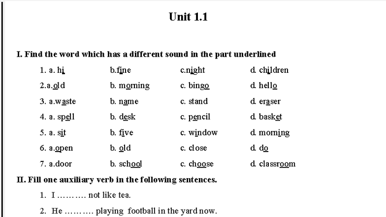 Unit 1 - English Sound Differentiation & Auxiliary Verbs - Studocu