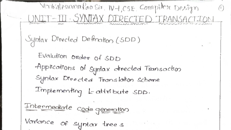 CD 3 - Compiler Design I: Syntax Directed Definitions & Translation ...