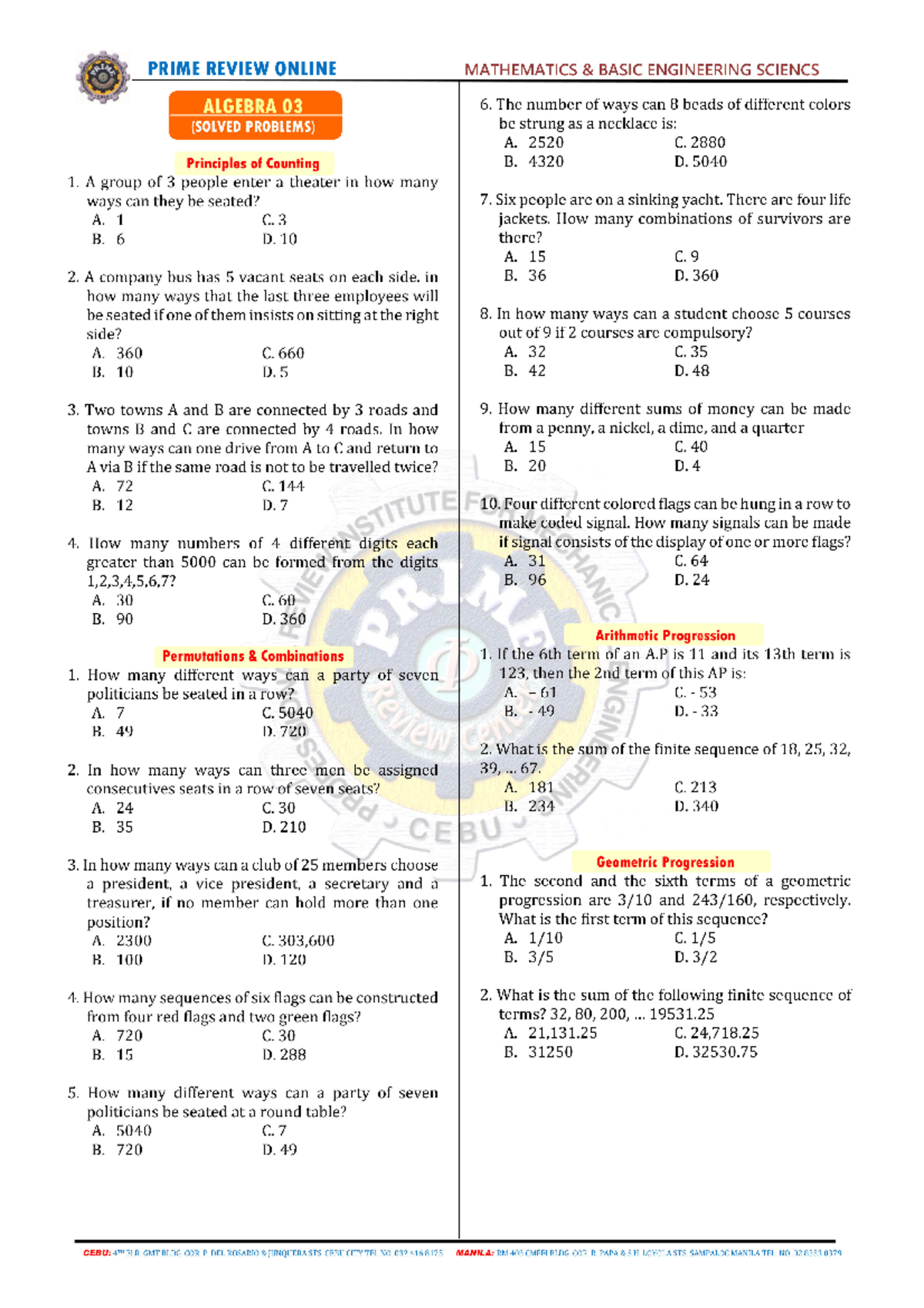 Algebra 03 - Comprehensive Review for Basic Engineering Science - Studocu