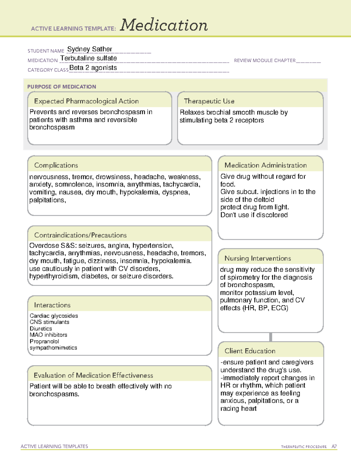 Active Learning Template: Terbutaline Sulfate (Therapeutic Procedure ...