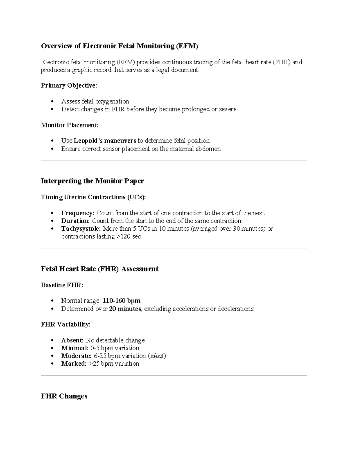 Fetal Heart Monitoring Study Guide: Overview of EFM Techniques - Studocu