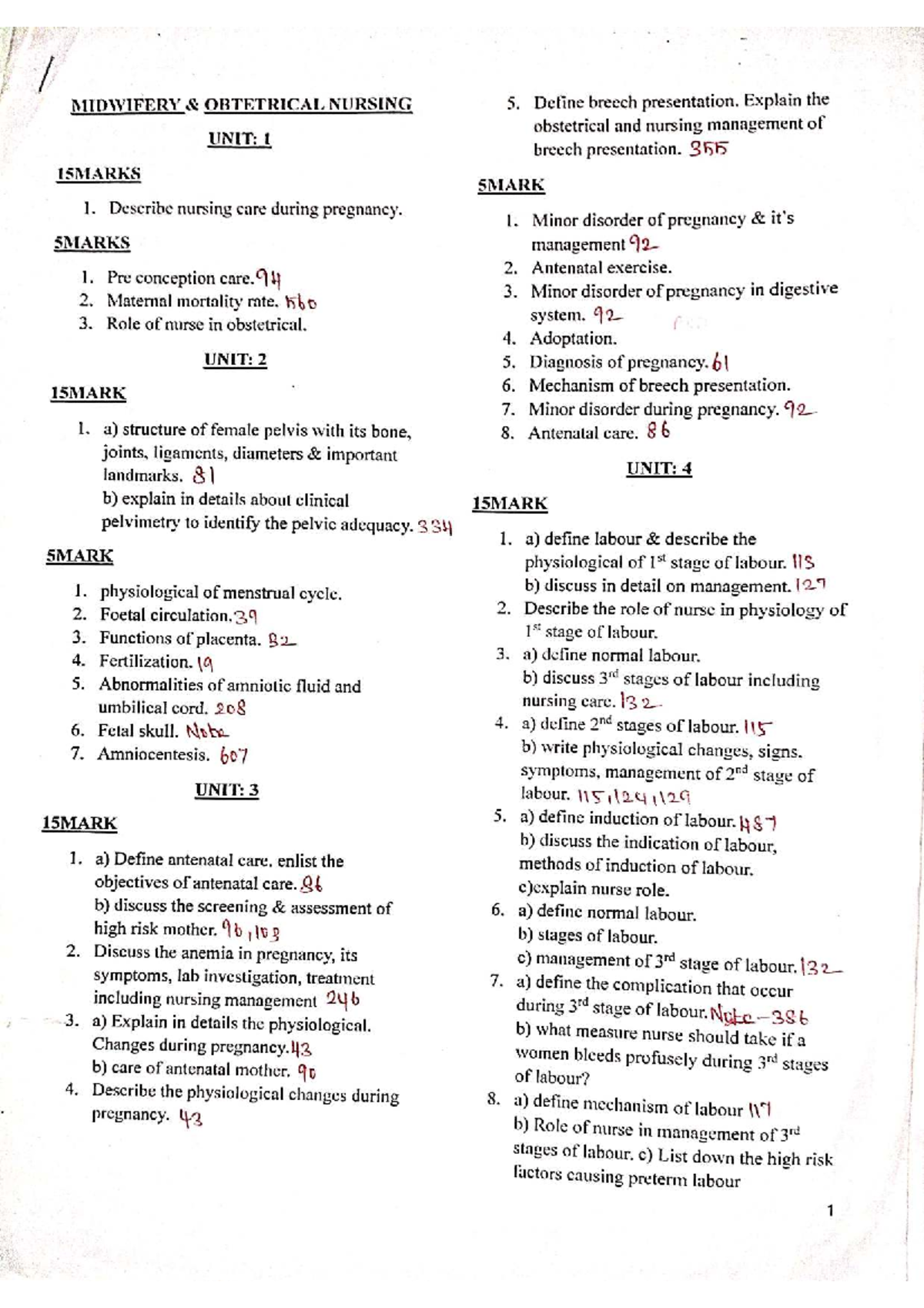 MIDWIFERY OBTETRICAL NURSING 5: Unit-wise Questions & Management Notes ...
