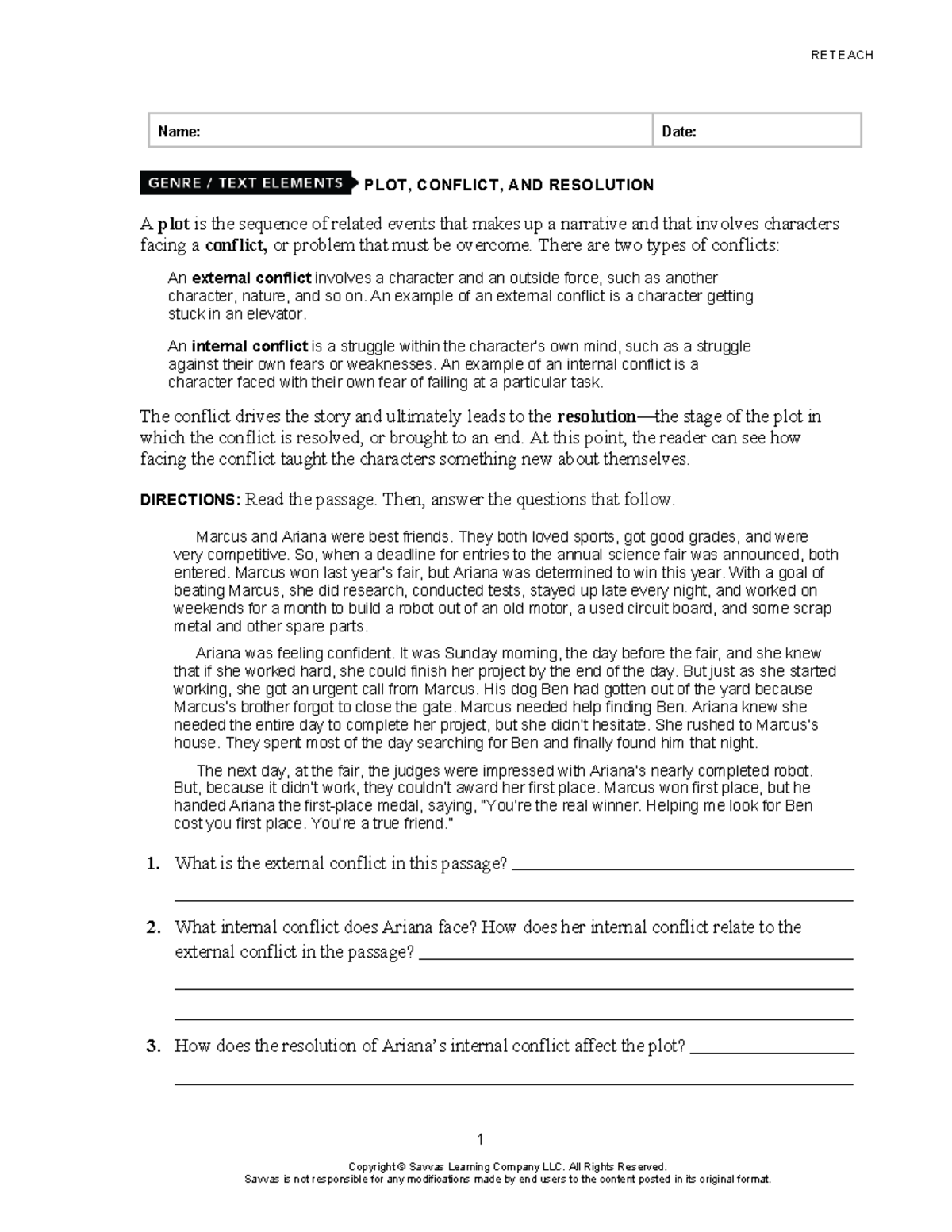 Plot, Conflict, and Resolution Practice Exercises (RETEACH) - Studocu